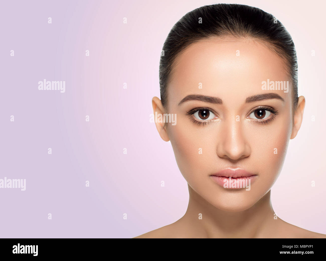 Portrait woman with fresh clean face and wide eyebrows Stock Photo - Alamy