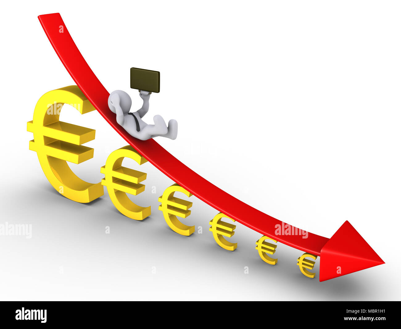 3d businessman is falling from descending graph and euro signs getting ...