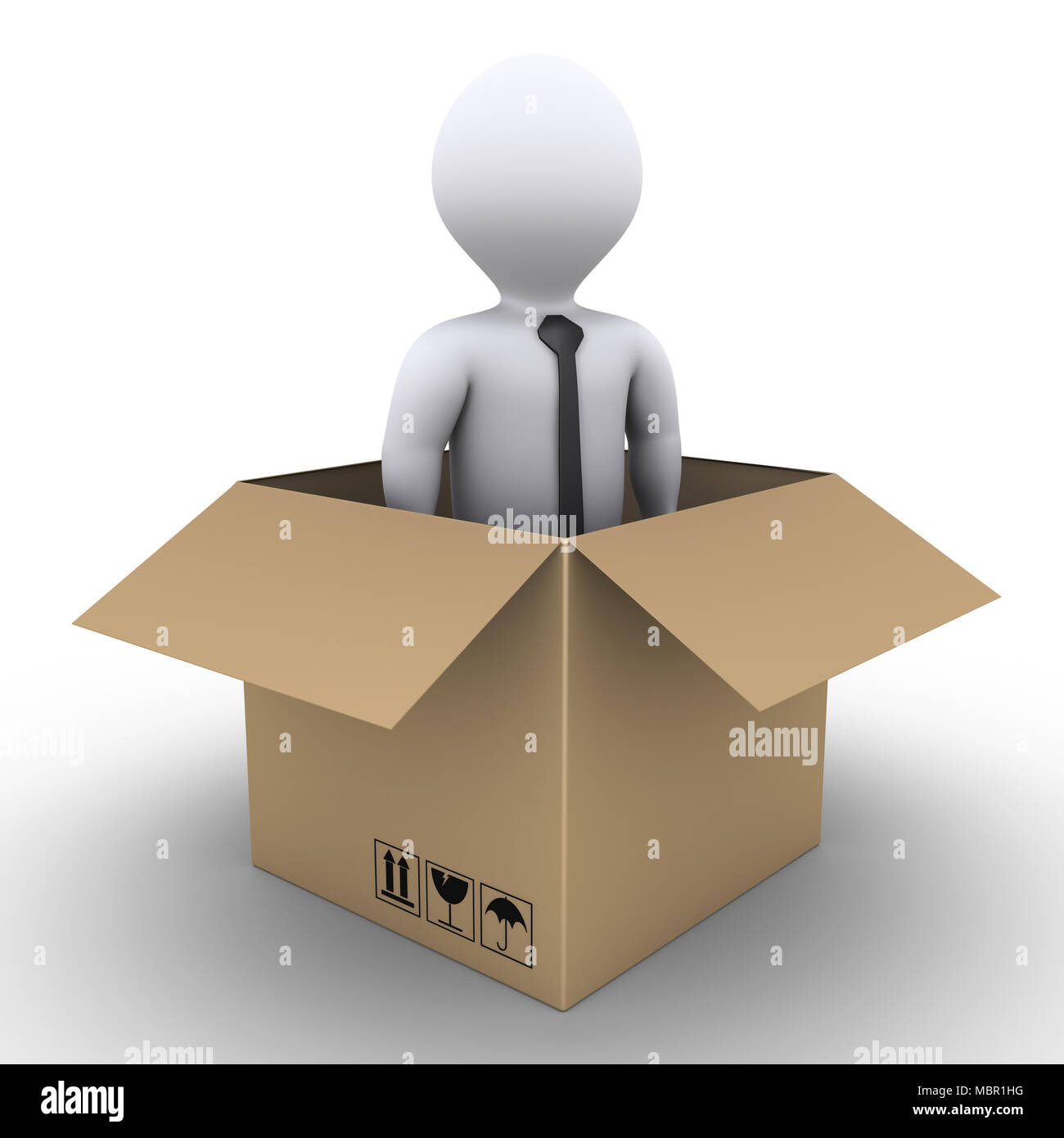 3d businessman is inside of an opened carton box Stock Photo - Alamy
