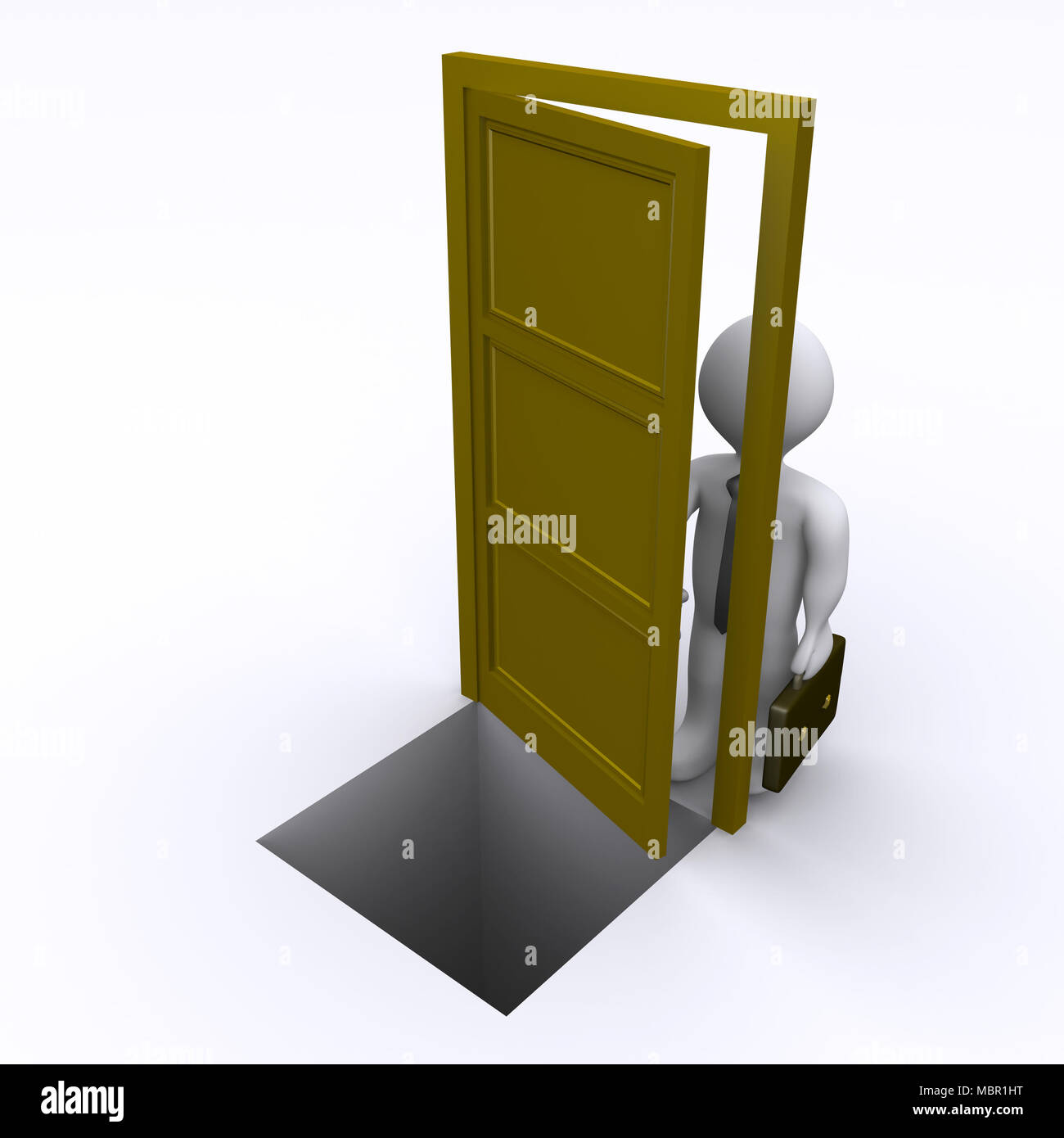 3d businessman is opening a door that has a gap behind it Stock Photo ...