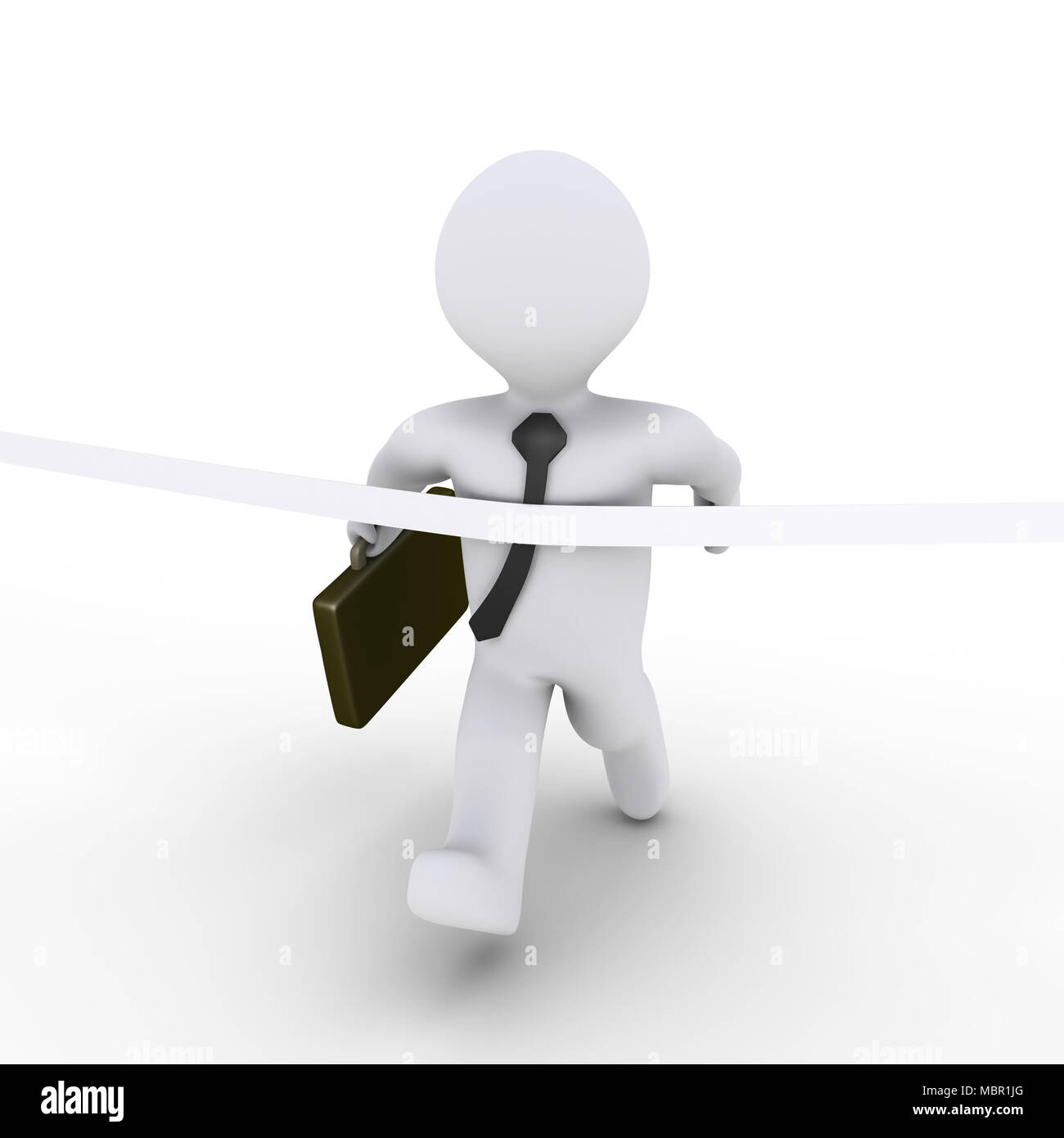 3d running businessman finishing the race first Stock Photo - Alamy