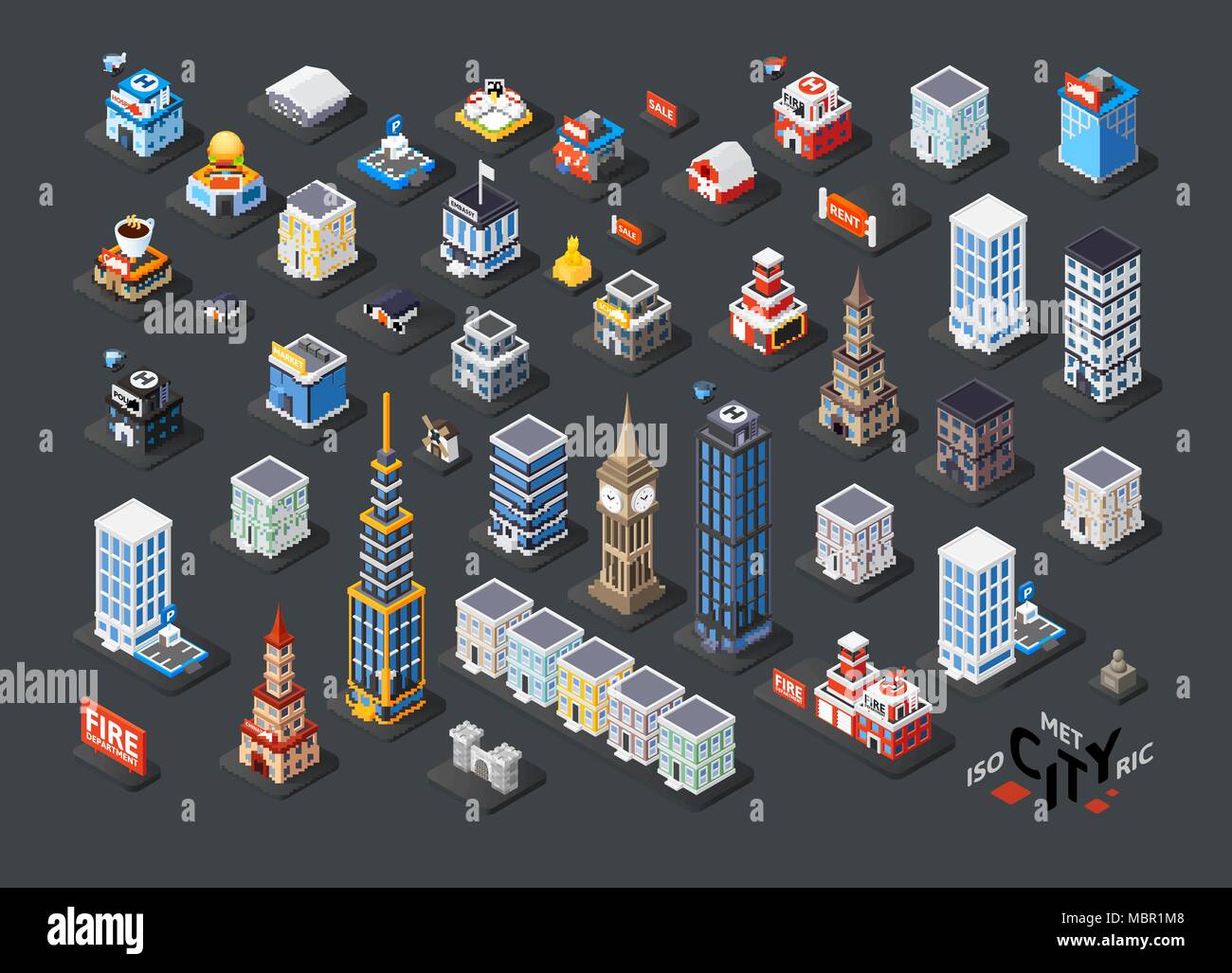 Vector isometric buildings street hi-res stock photography and images ...