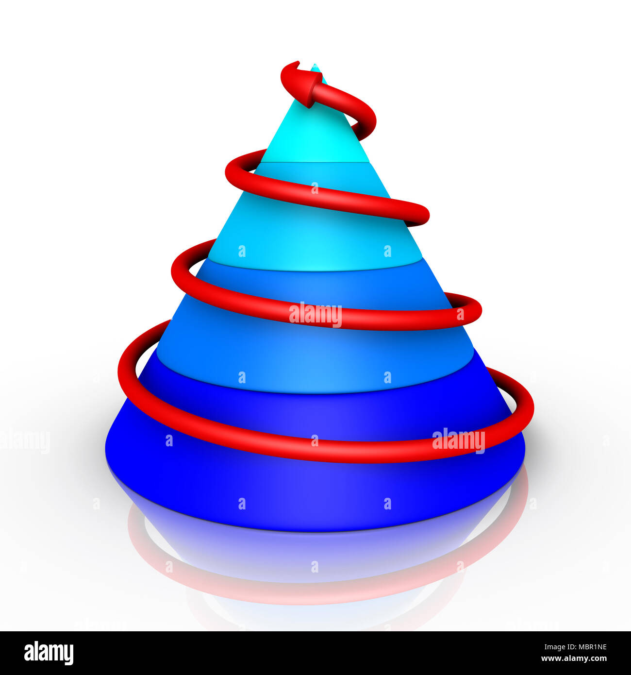 3d blue cone graph with red arrow going upwards Stock Photo - Alamy