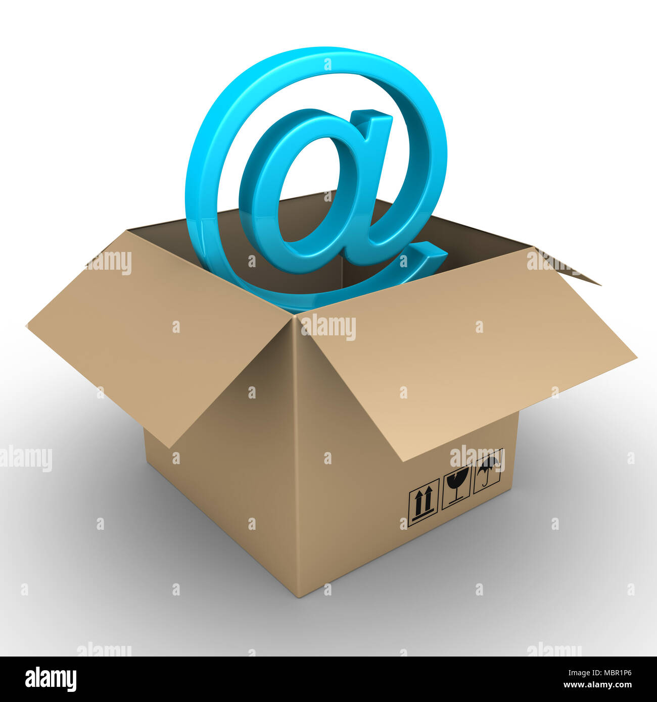 3d e-mail symbol inside of open carton box Stock Photo - Alamy