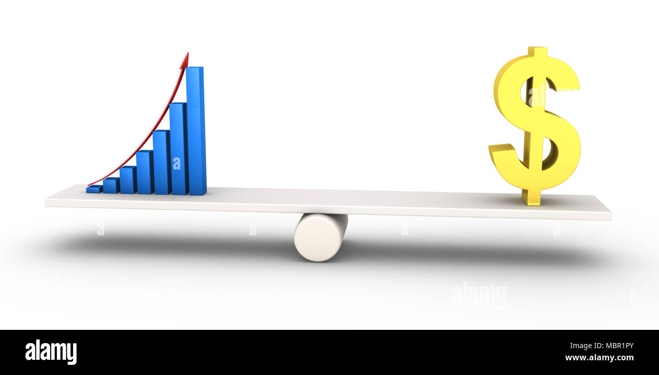 3d rising graph on a seesaw is equal to a dollar symbol Stock Photo - Alamy