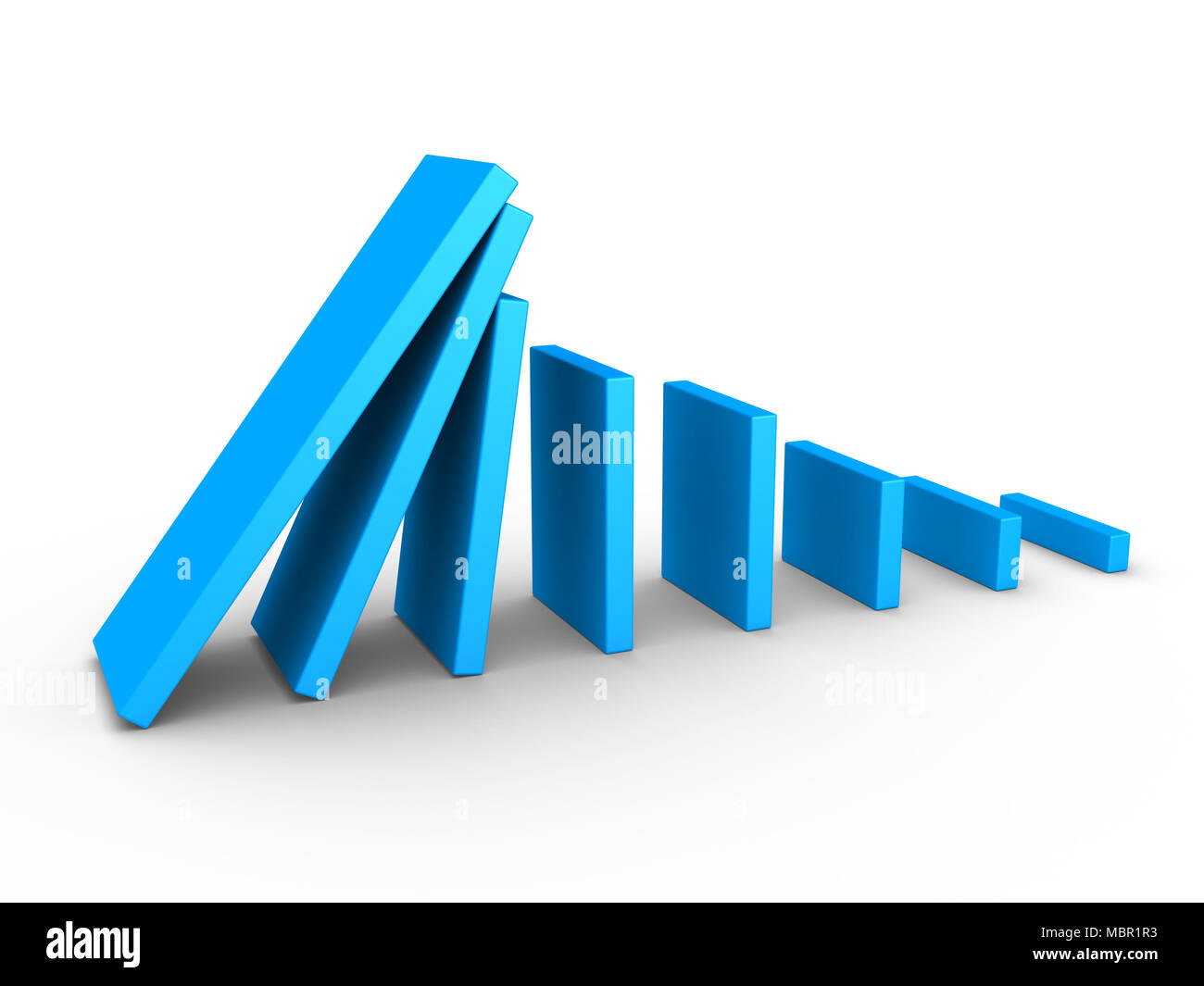 3d blue graph descending and domino effect Stock Photo - Alamy