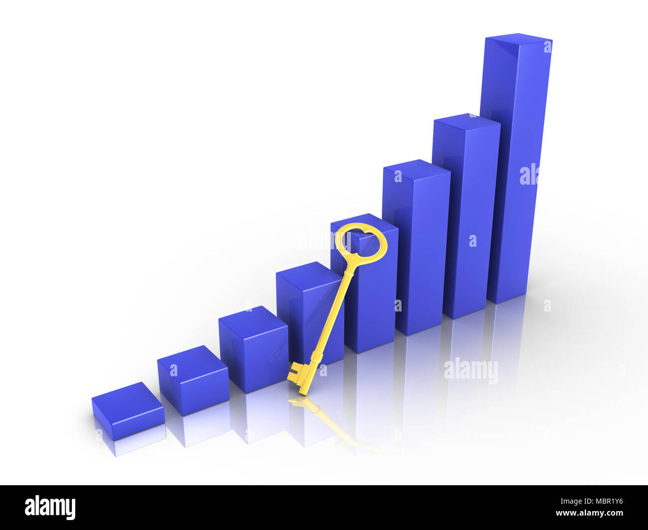 Blue 3d graph rising with golden key Stock Photo - Alamy