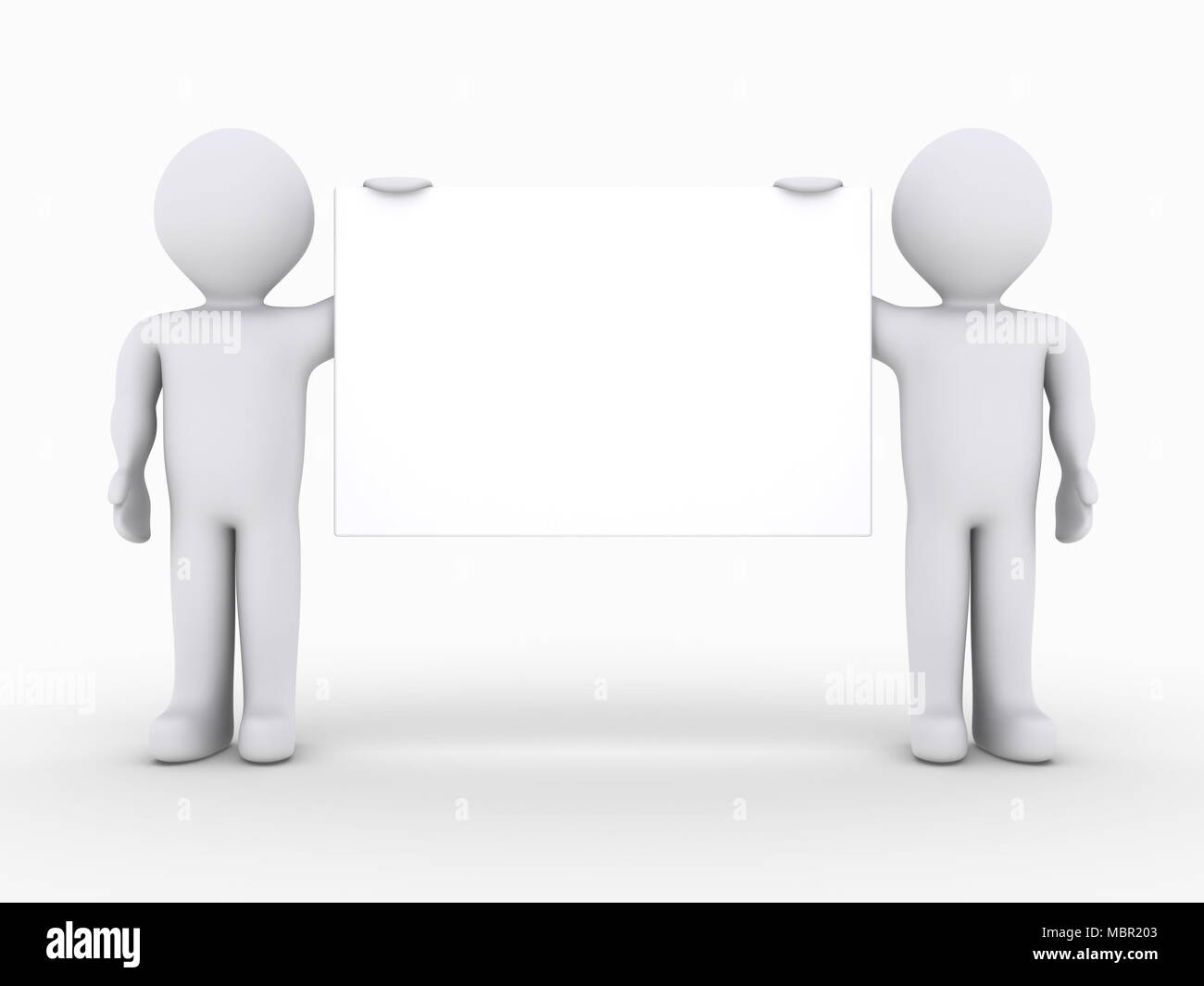Two 3d people are holding a blank sign Stock Photo - Alamy