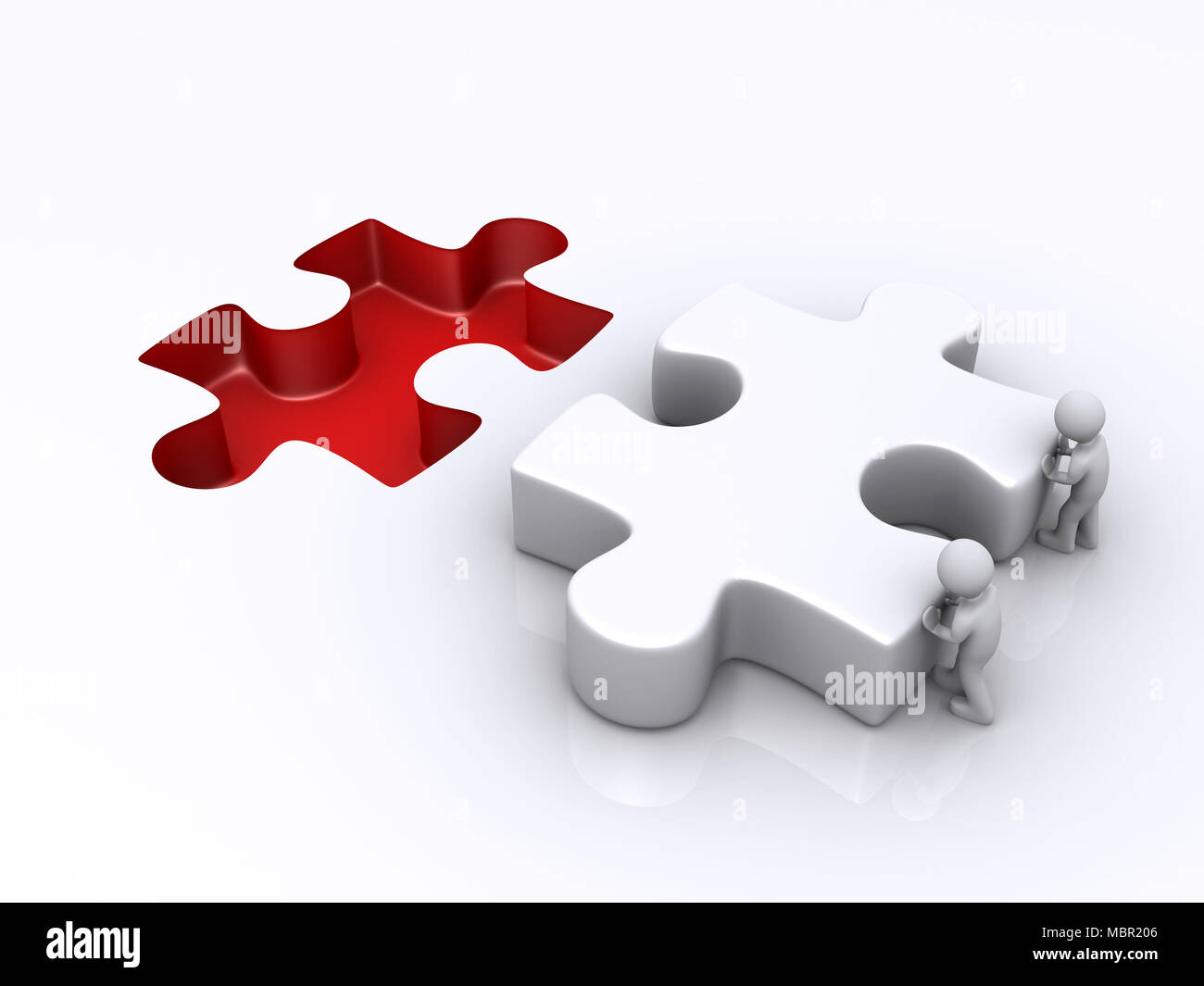 Two 3d persons are pushing the final puzzle piece for completion Stock ...