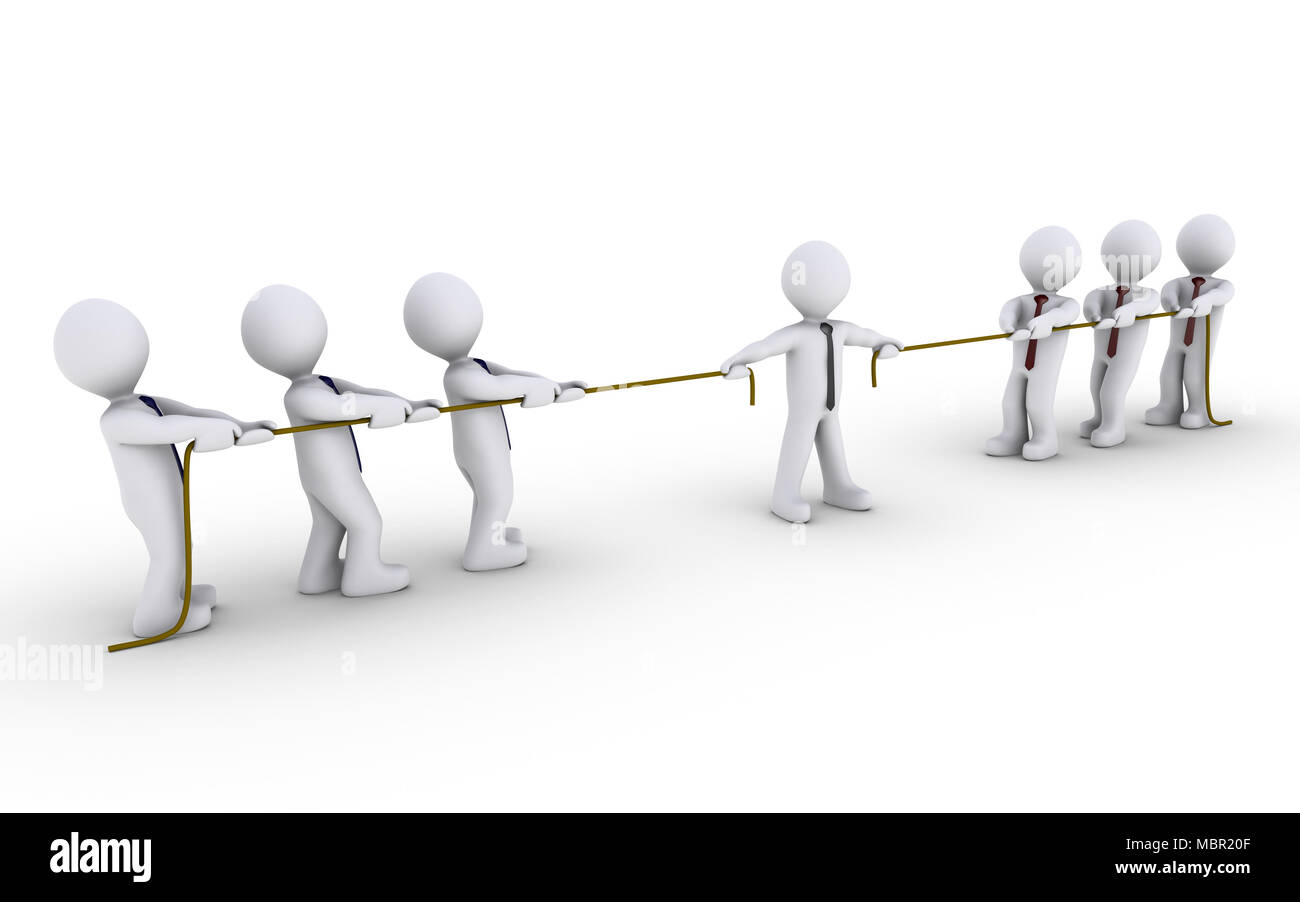 Two different teams are pulling ropes to claim businessman in the ...