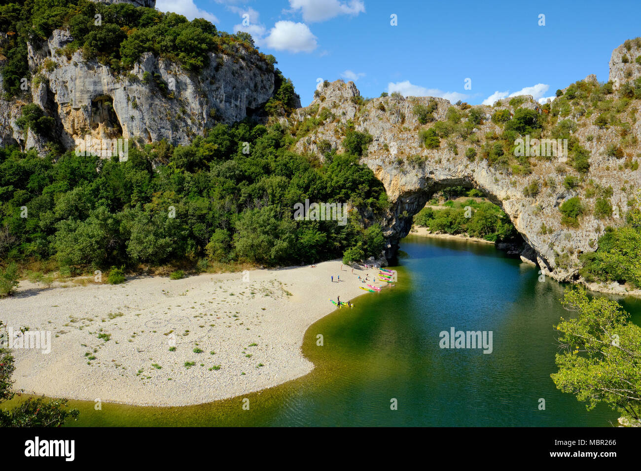 The natural stone arch of Pont d'Arc in the Gorges de l'Ardeche in ...