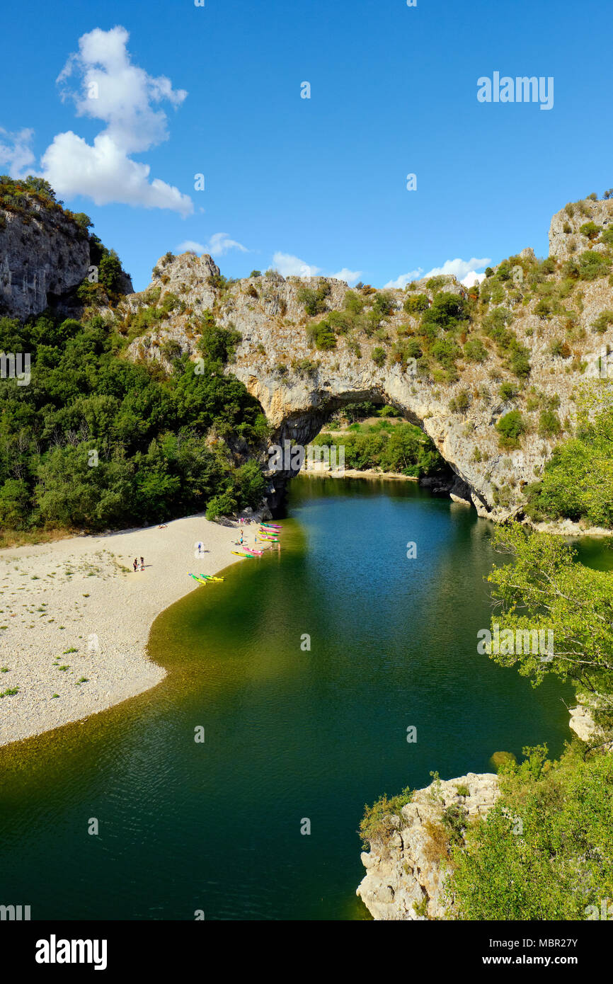 The natural stone arch of Pont d'Arc in the Gorges de l'Ardeche in ...