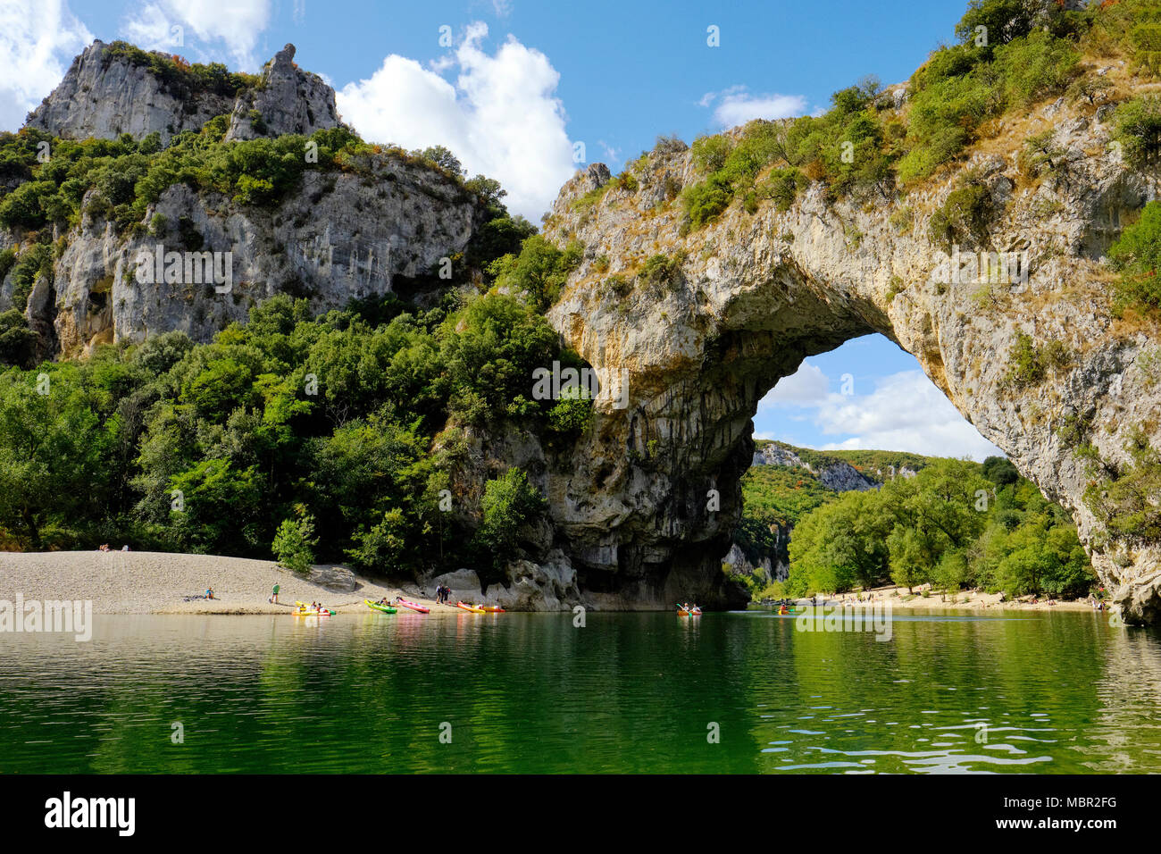 The natural stone arch of Pont d'Arc in the Gorges de l'Ardeche in ...