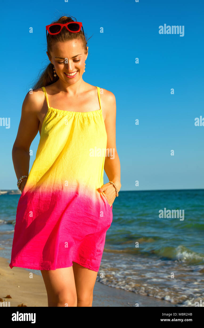 Colorful and wonderfully cheerful mood. smiling young woman in colorful ...