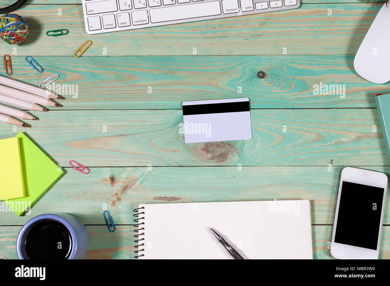 Office desk table with laptop. Online shopping concept Stock Photo - Alamy