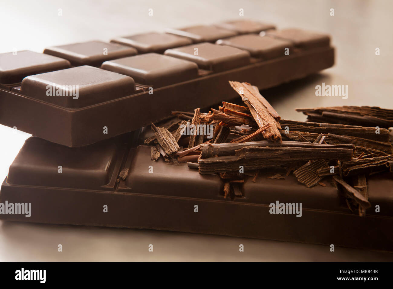 Chocolate Bar and Chocolates Curls Stock Photo - Alamy