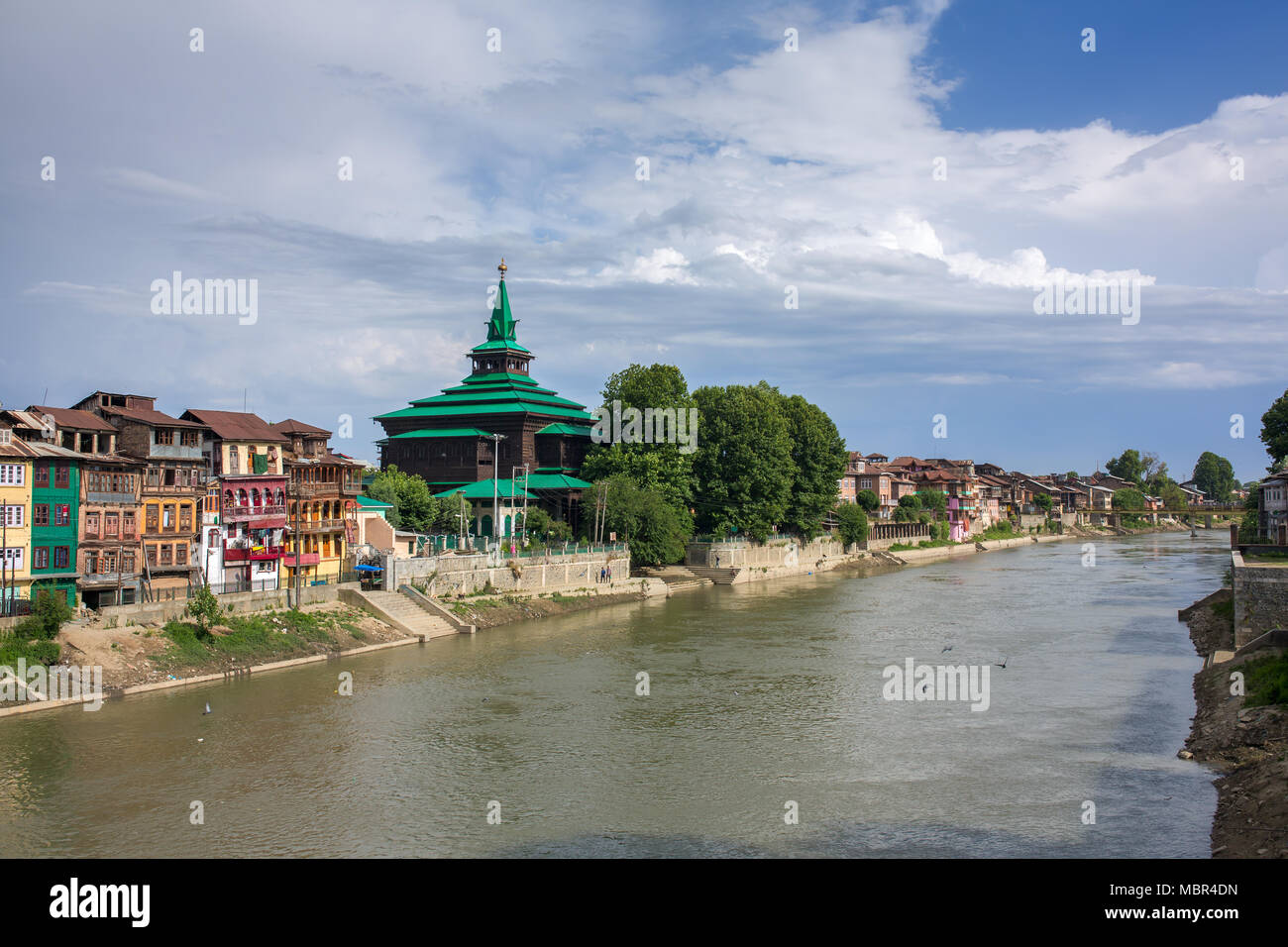 Khanqah-e-Moula ancient mosque in old town of Srinagar on bank of ...