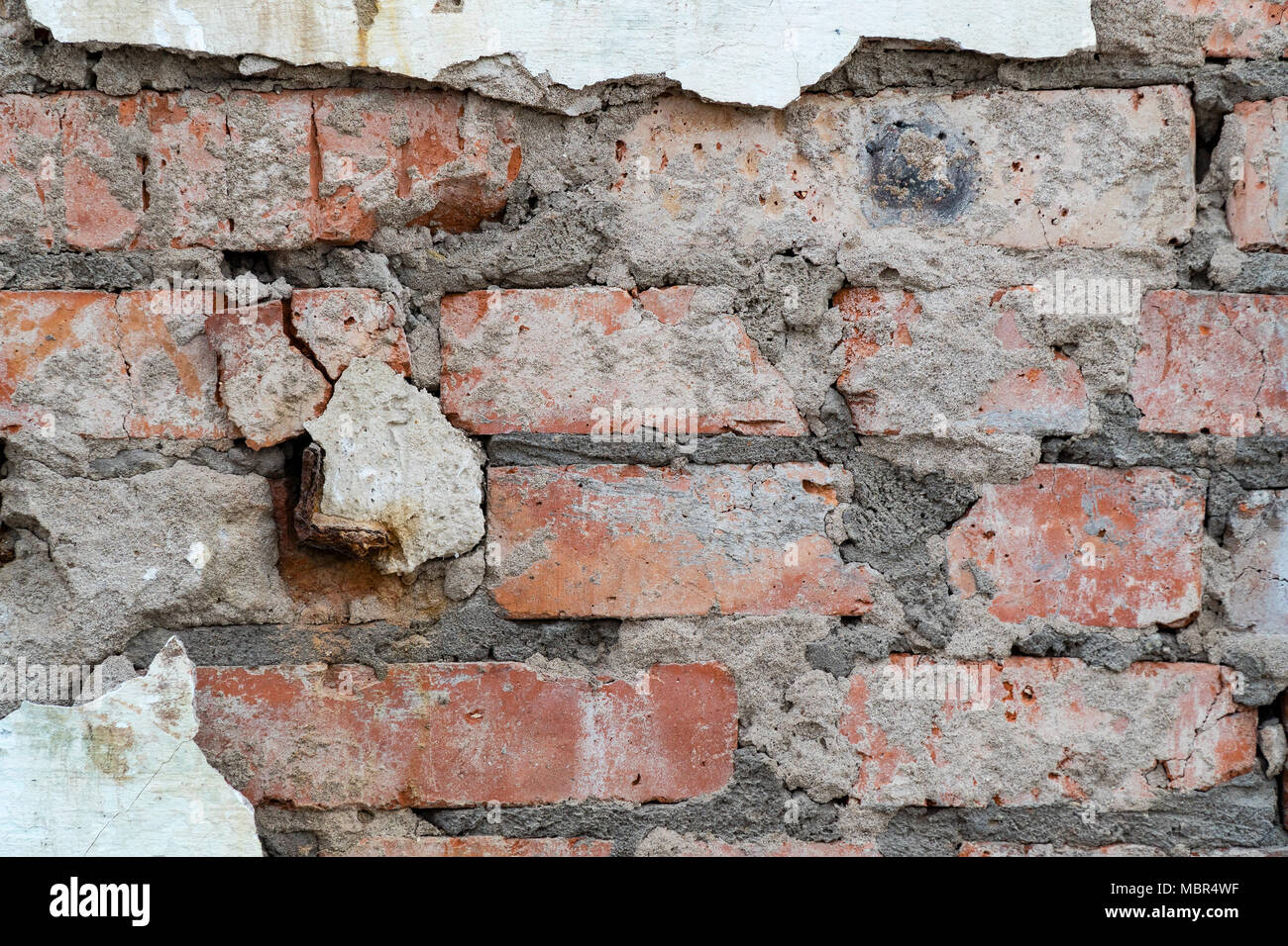 Old red brick wall with plaster Stock Photo - Alamy