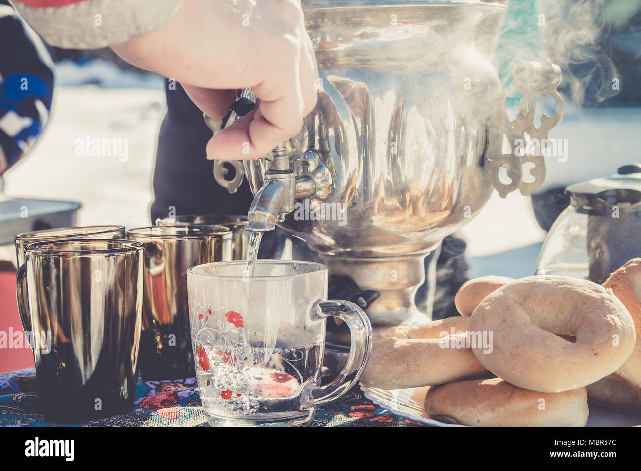 traditional Russian Tea from Samovar with drying Stock Photo - Alamy