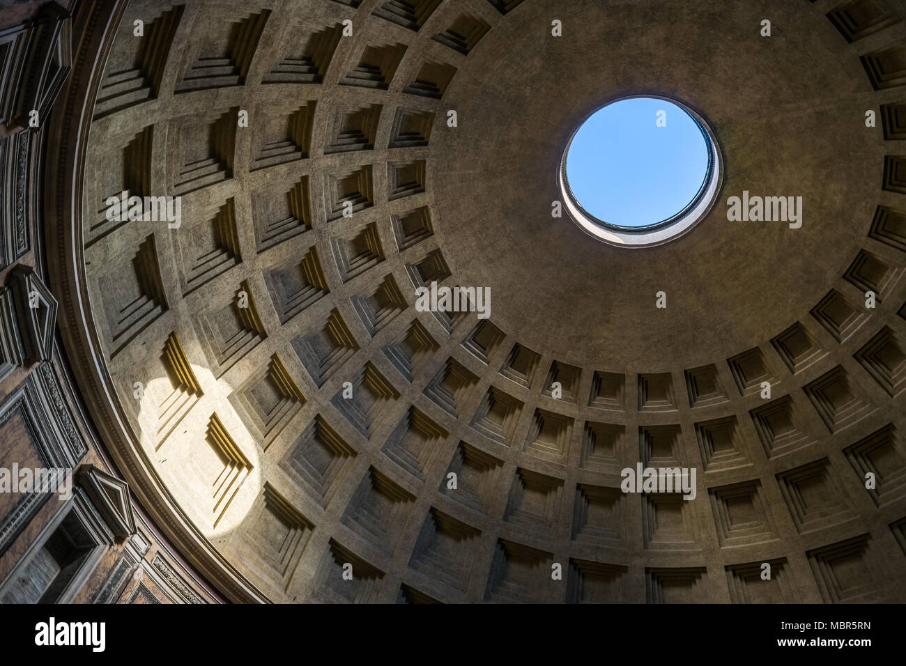 The dome of the Pantheon in Rome with the ceiling and the hole Stock ...