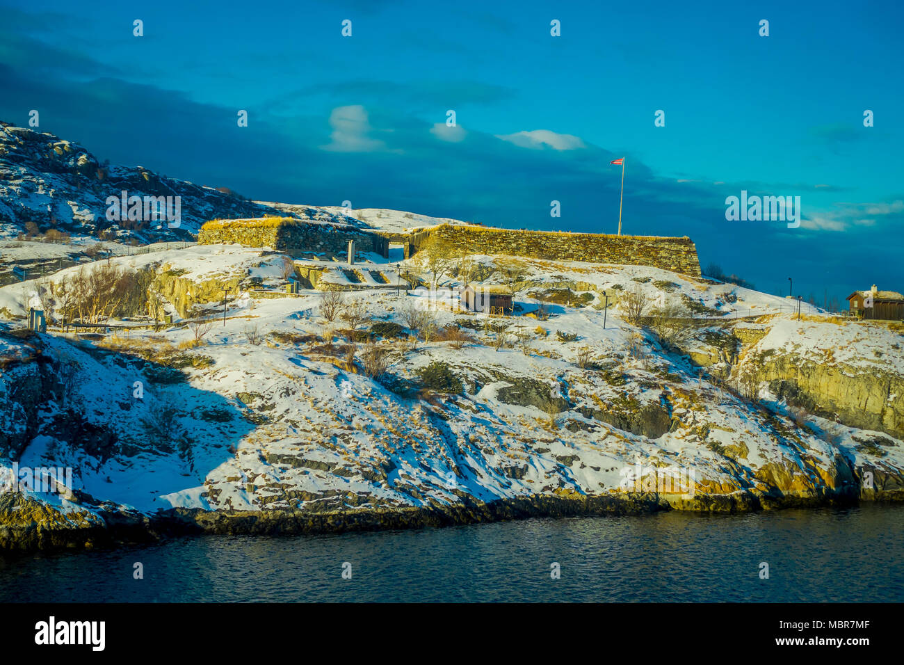 View of building house on the mountain side in Bodo, North of the Polar ...