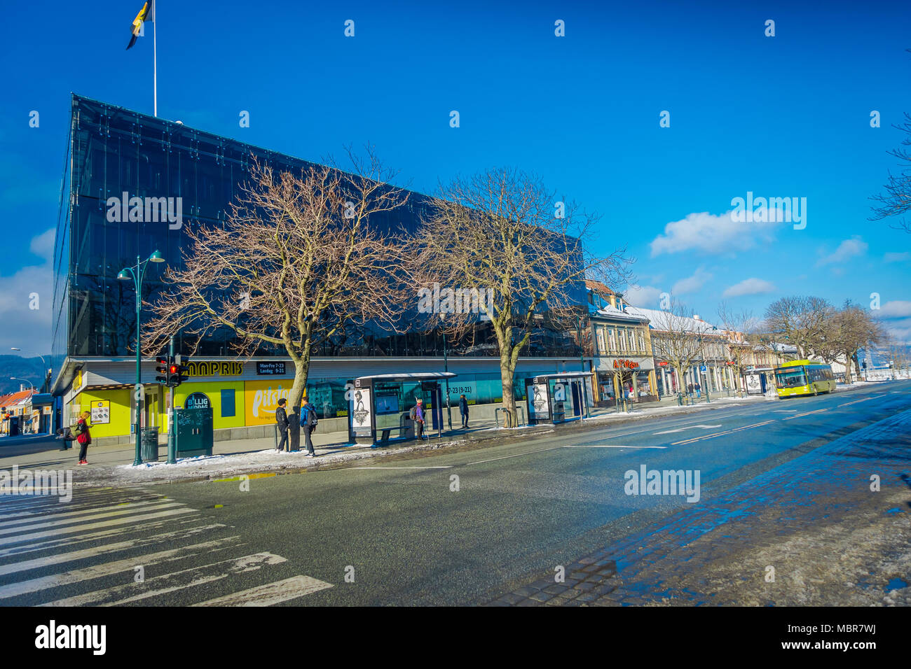 TRONDHEIM, NORWAY - APRIL 04, 2018: Outdoor view of unidentified people ...