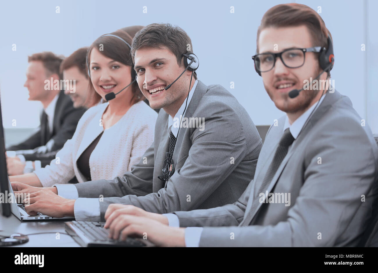 customer service representative with headset in call center Stock Photo ...