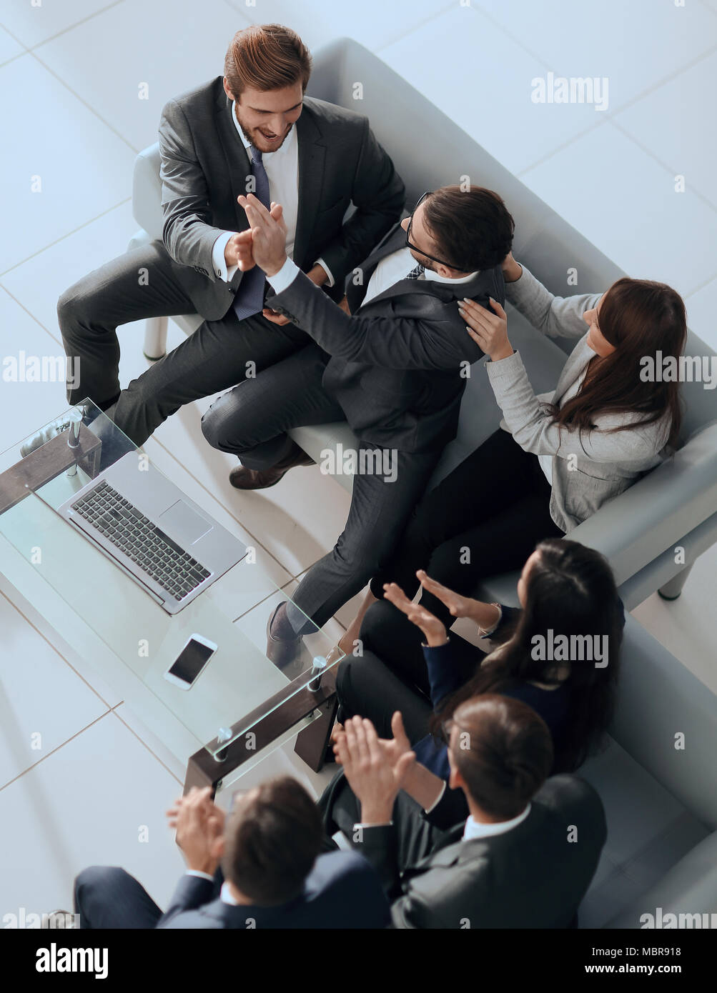 Team of male and female entrepreneurs celebration finishing work Stock ...