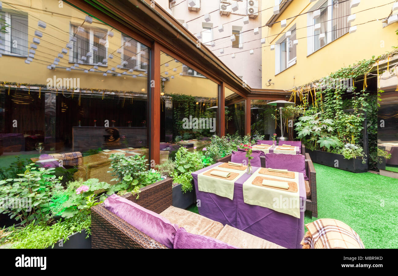 MOSCOW - AUGUST 2014: Interior is luxurious and fine dining restaurant ...