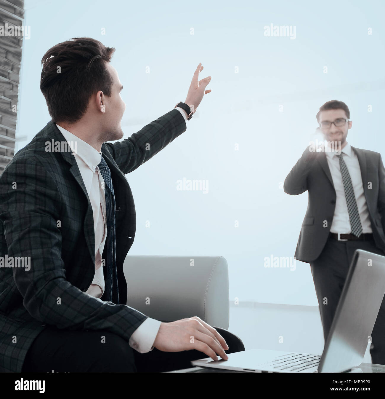 business concept.businessman pointing to the screen Stock Photo - Alamy