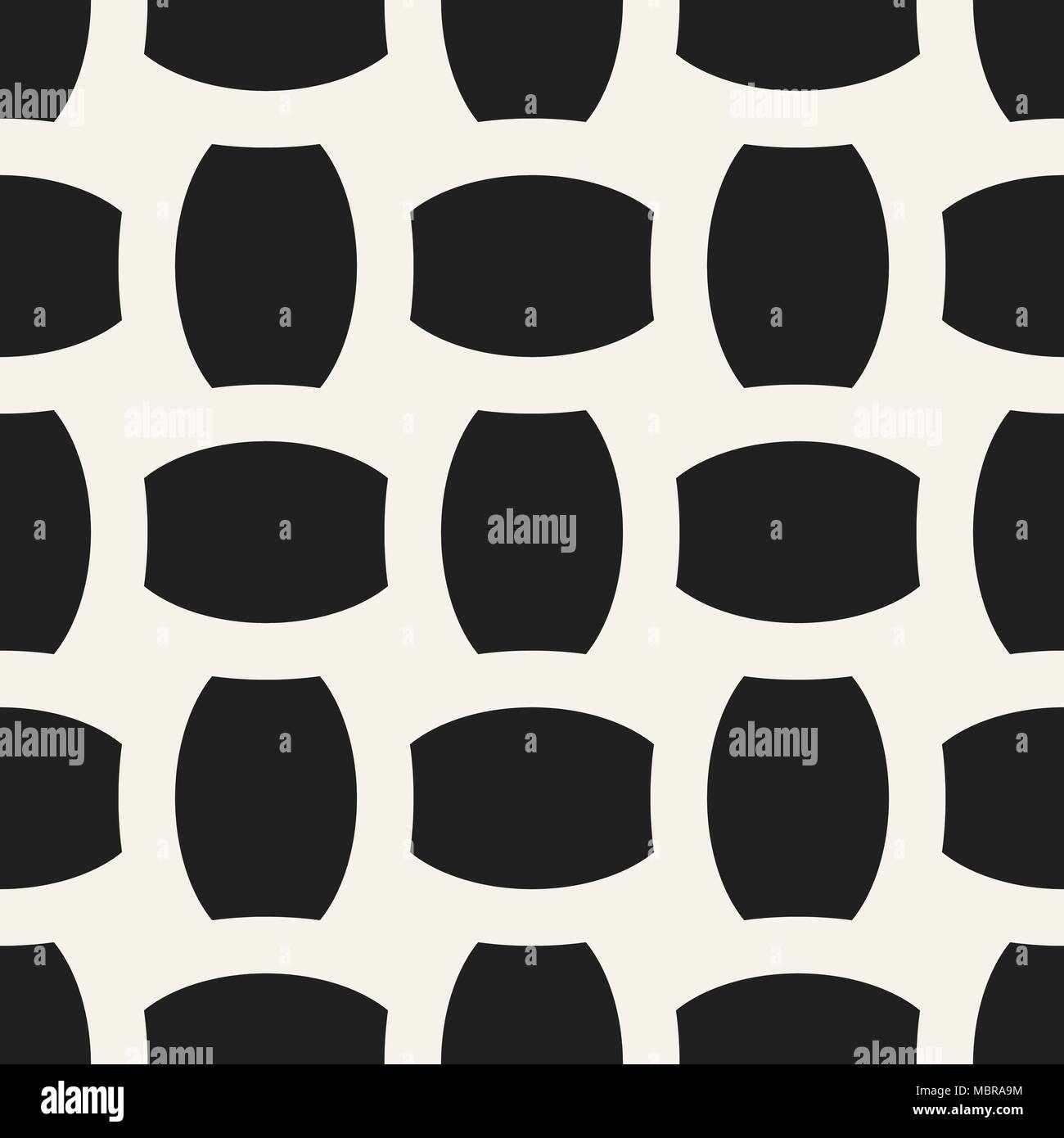 Vector geometric seamless pattern with curved shapes grid. Abstract monochrome rounded lattice ...