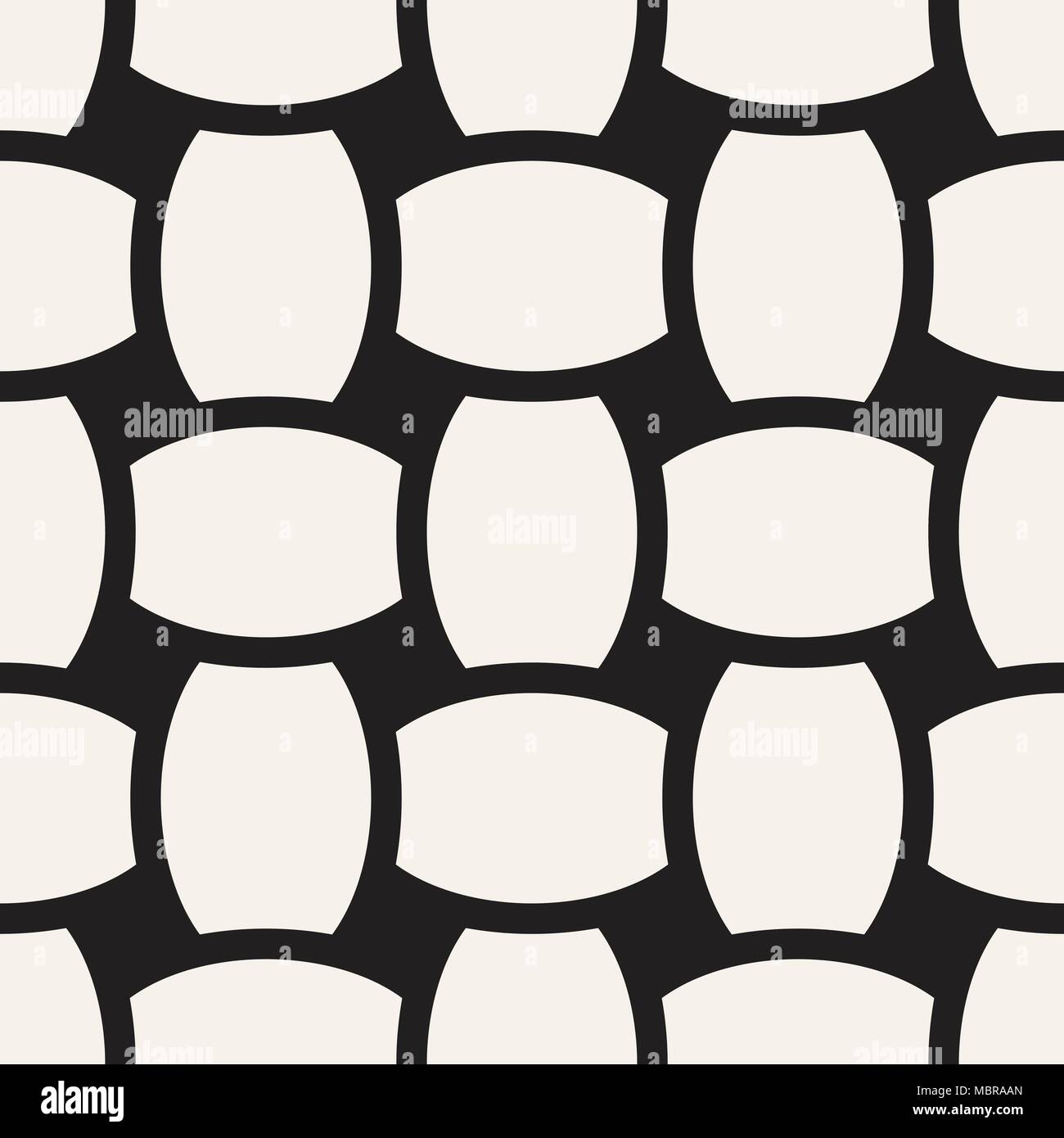 Vector Geometric Seamless Pattern With Curved Shapes Grid Abstract Monochrome Rounded Lattice
