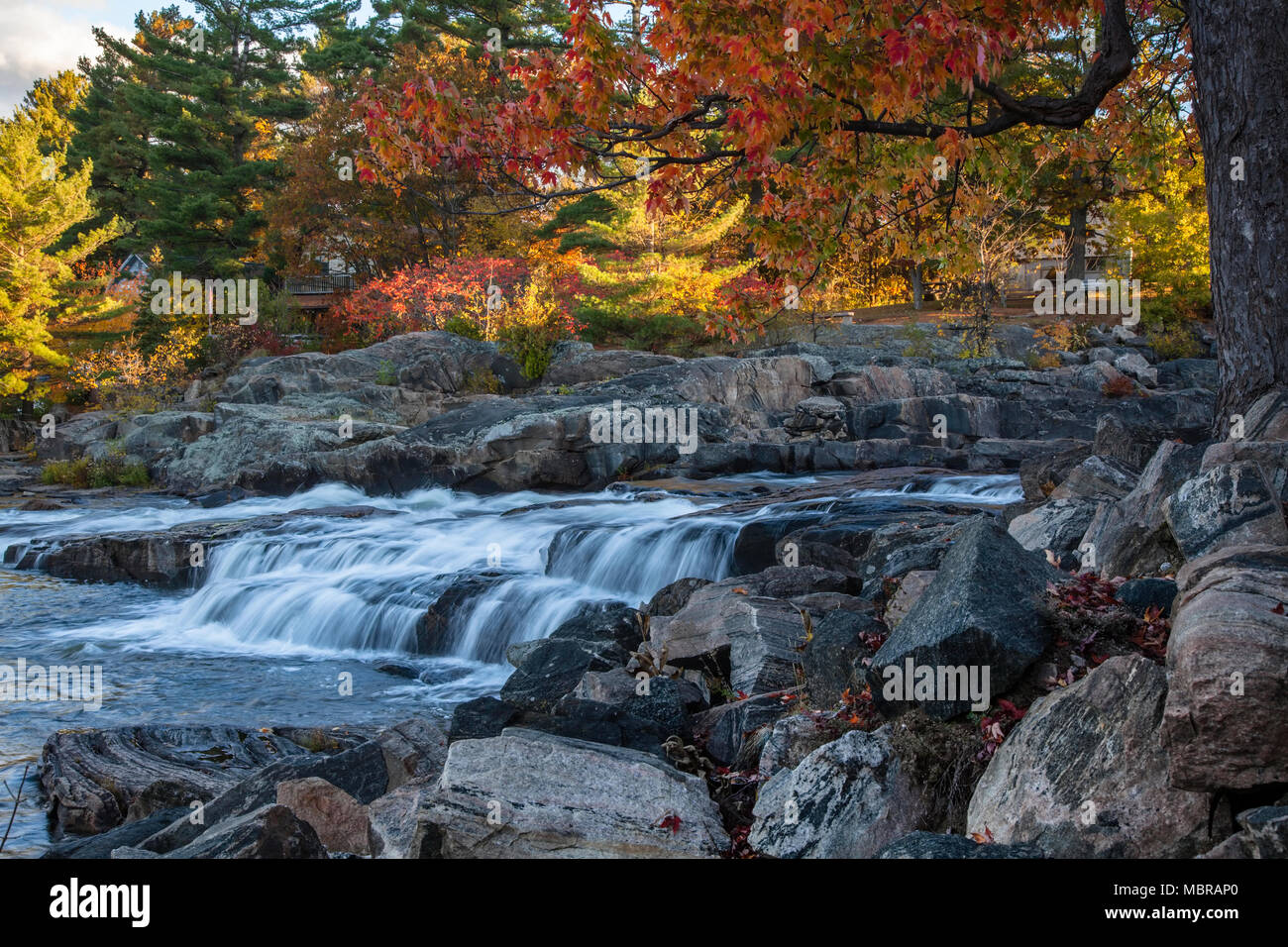 South Bala Falls and autumn colours in Bala, Muskoka, Ontario, Canada ...