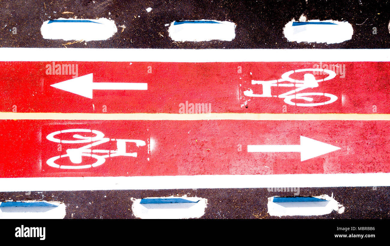 Bicycle path for cycling and cycling in a large city. Aerial view Stock ...