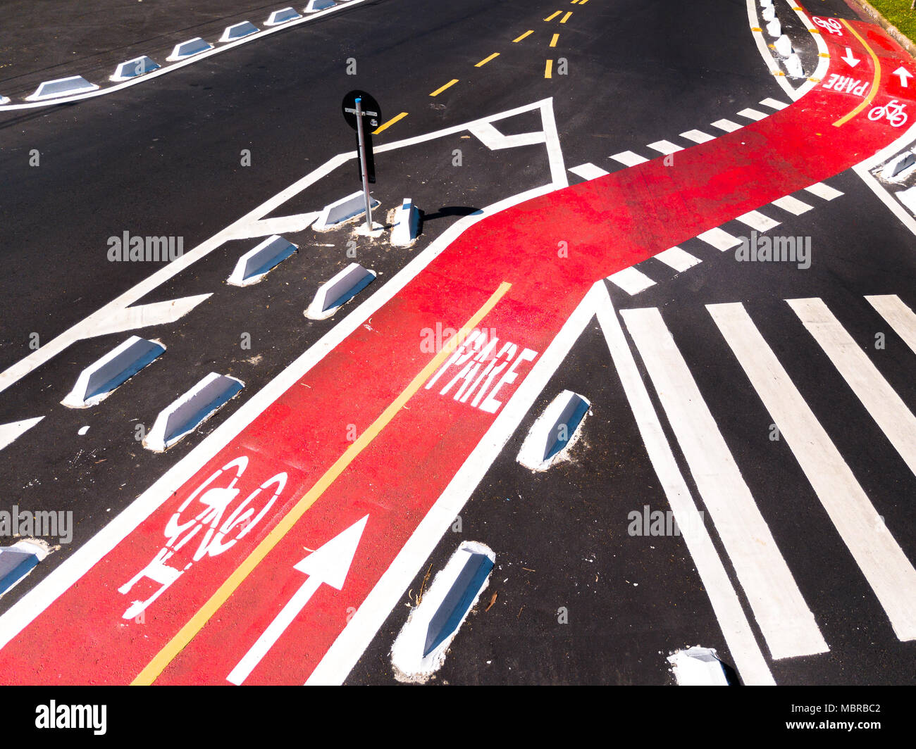 Bicycle path for cycling and cycling in a large city. Aerial view Stock ...