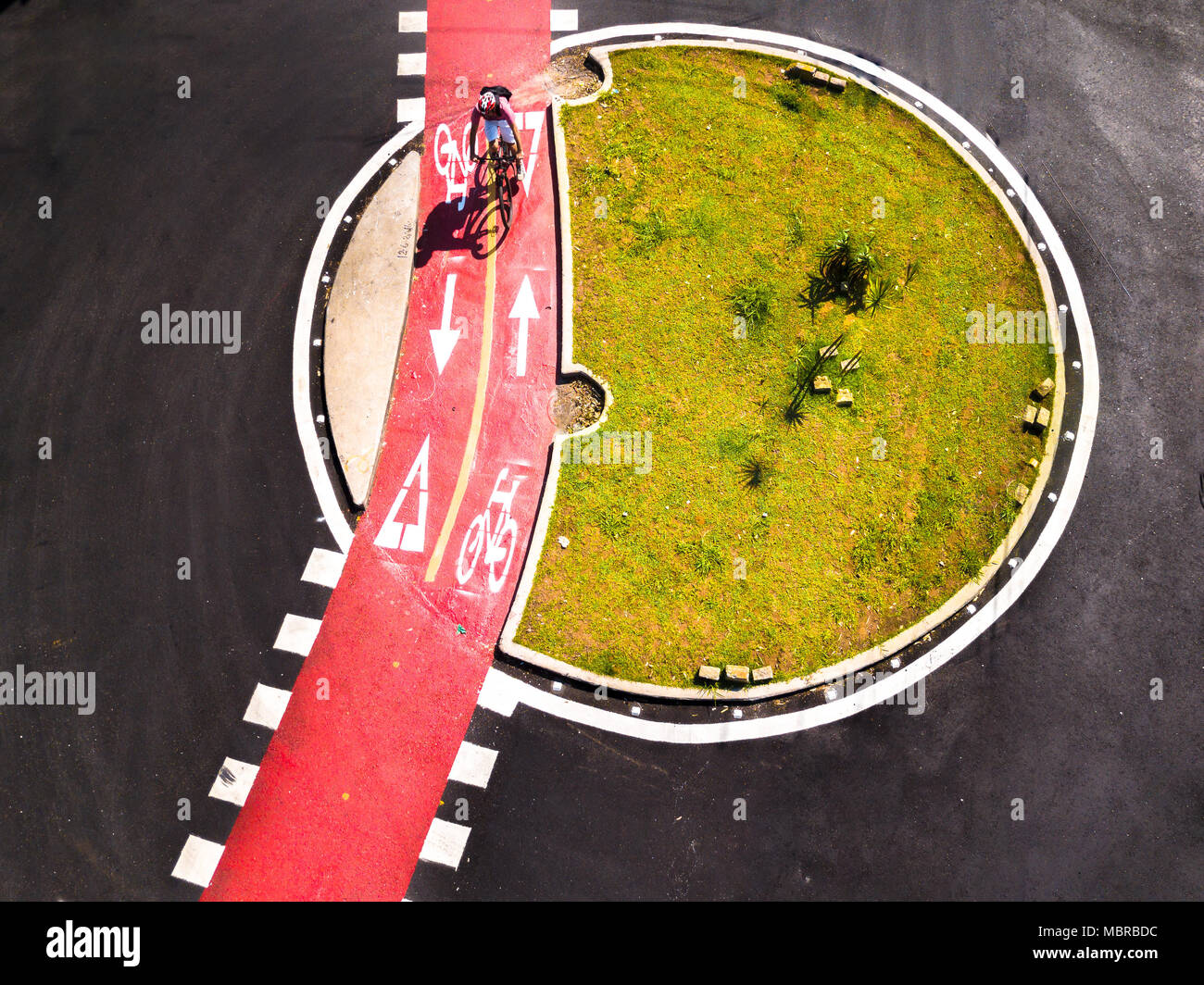 Bicycle path for cycling and cycling in a large city. Aerial view Stock ...