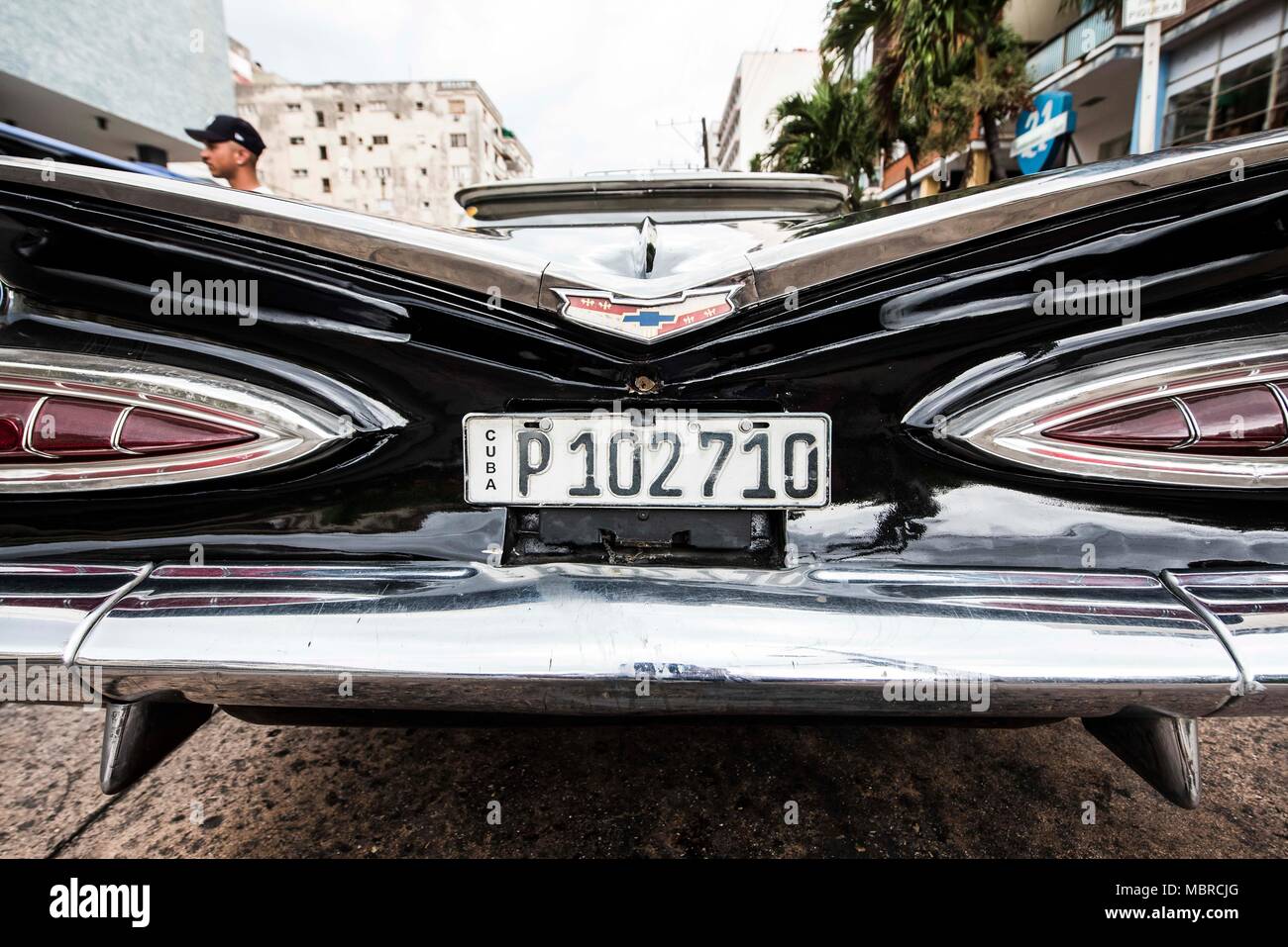 View of the tail wing of a classic American car in Havana, Cuba Stock ...