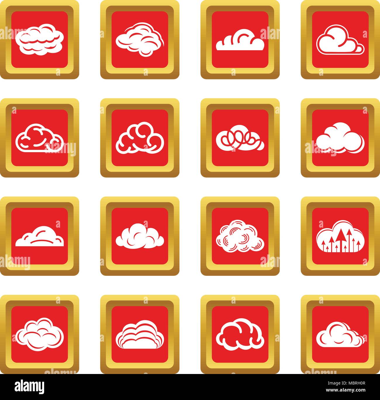 Cloud icons set red square vector Stock Vector Image & Art - Alamy
