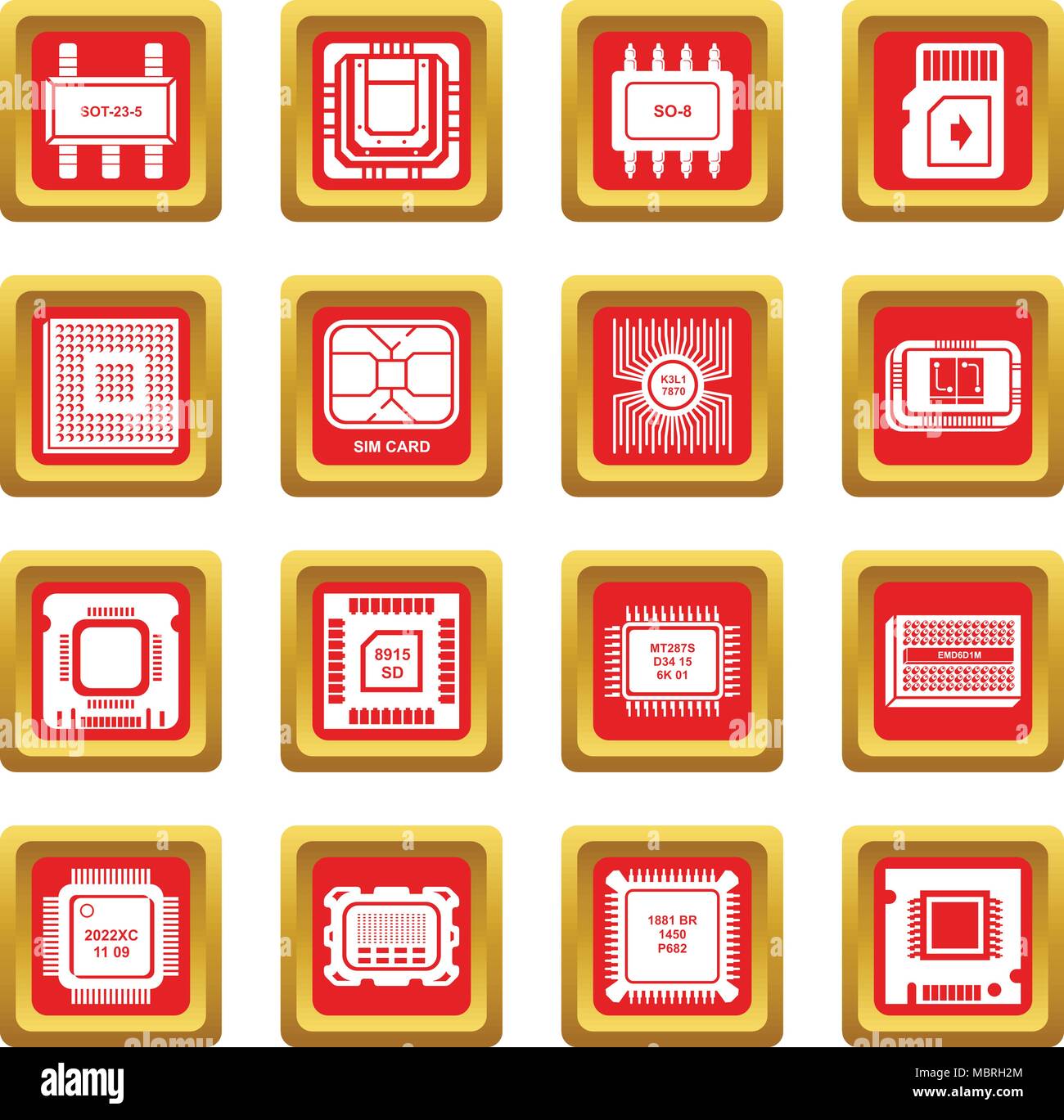 Computer chips icons set red square vector Stock Vector Image & Art - Alamy