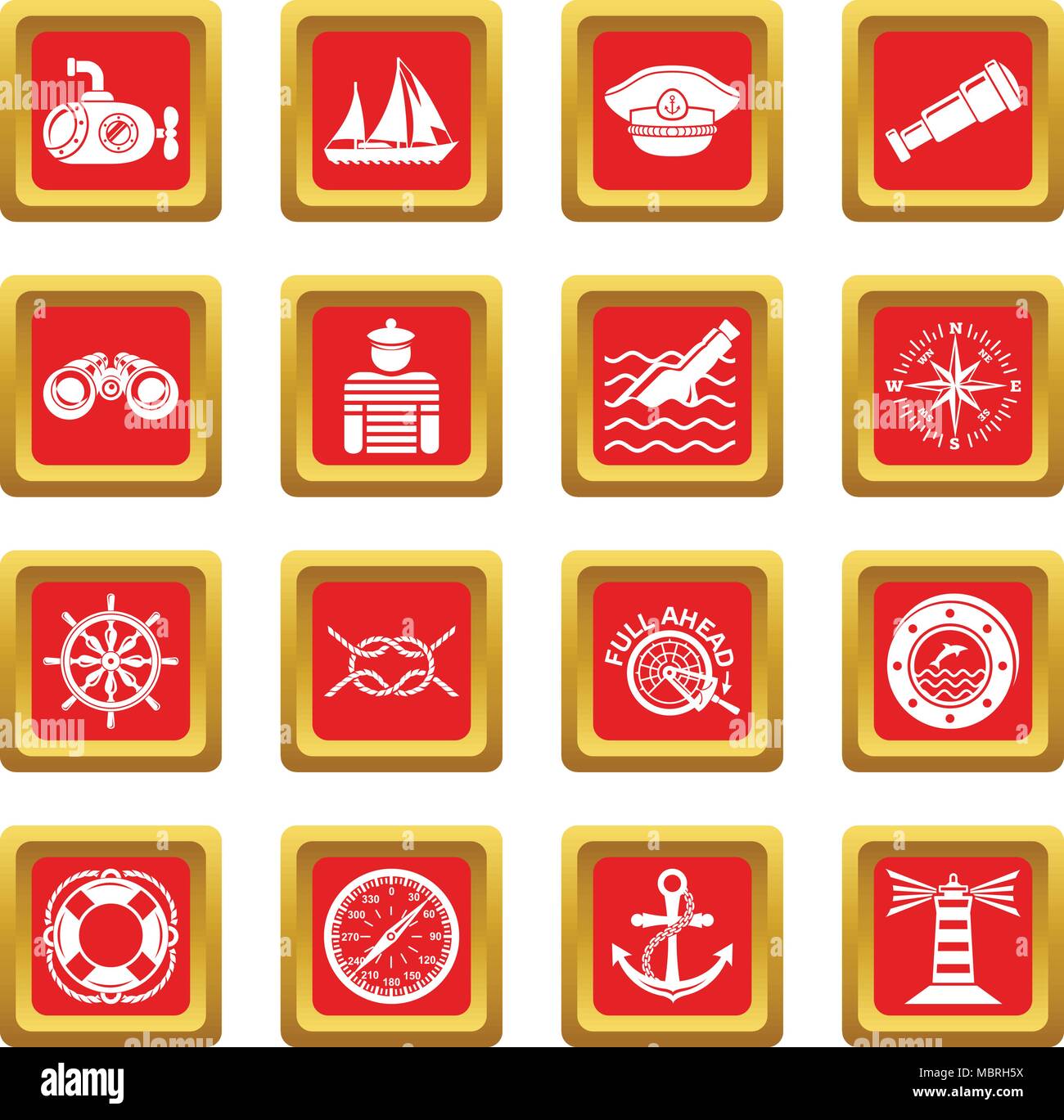 Nautical icons set red square vector Stock Vector Image & Art - Alamy