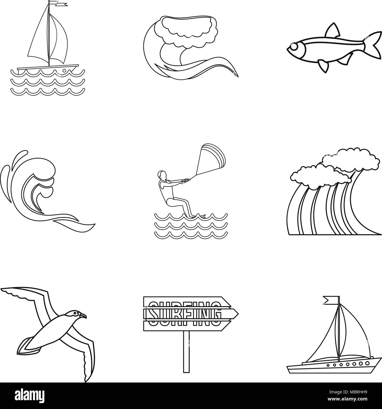 Riverside icons set, outline style Stock Vector Image & Art - Alamy