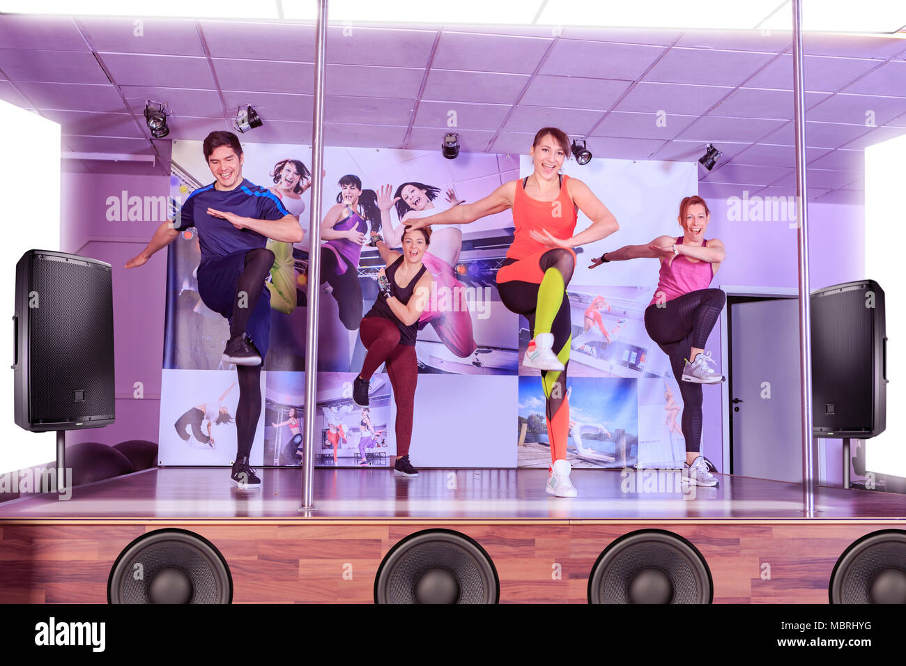 the group of trainers on the stage at fitness workout Stock Photo - Alamy