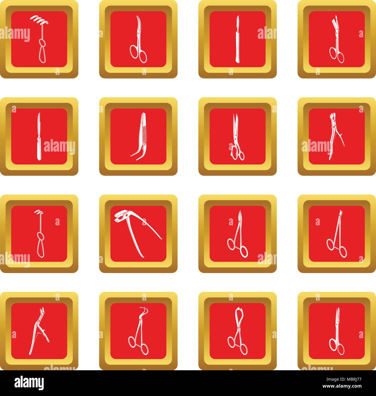 Surgeons tools icons set red square vector Stock Vector Image & Art - Alamy