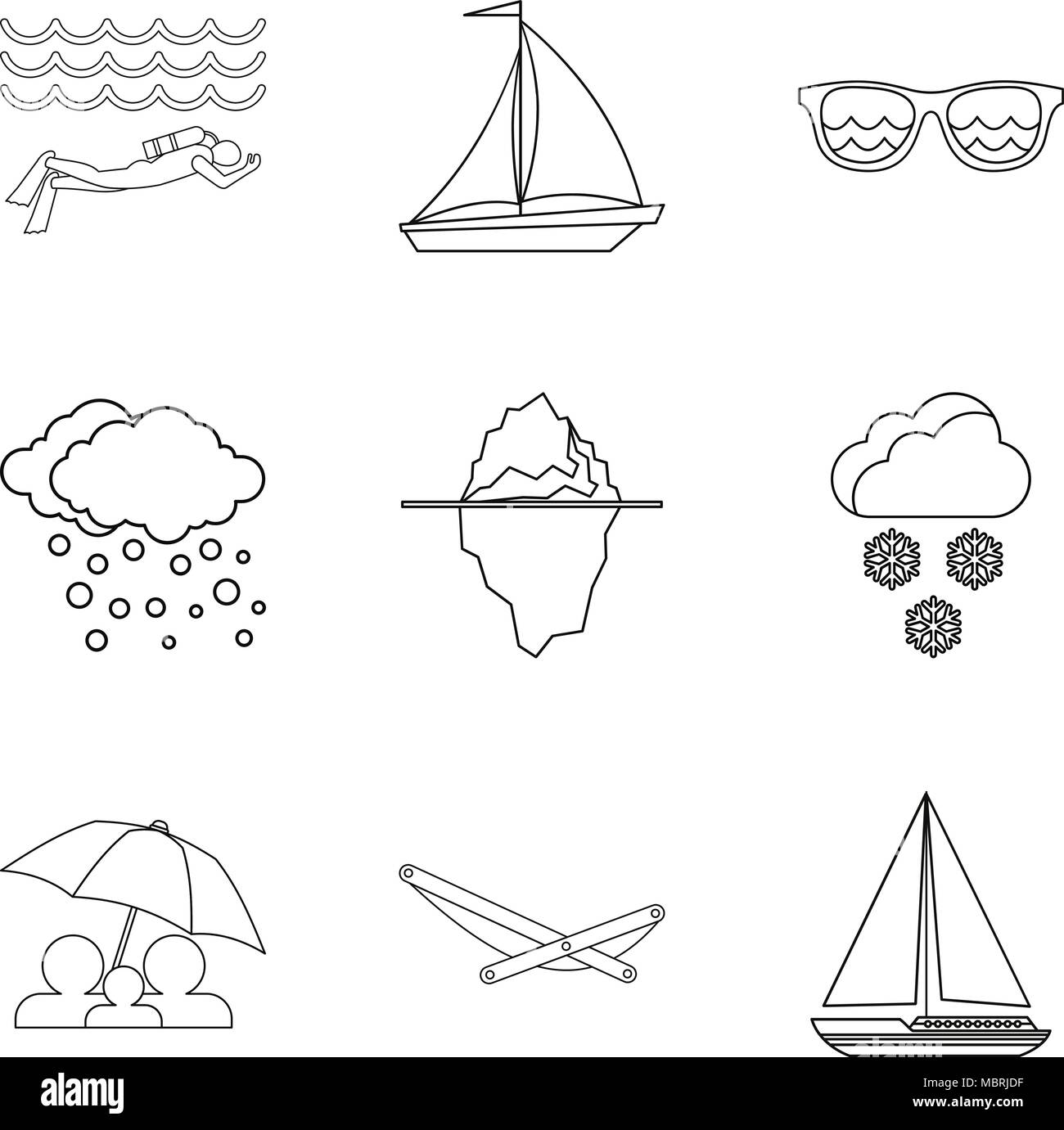 Waterbody icons set, outline style Stock Vector Image & Art - Alamy