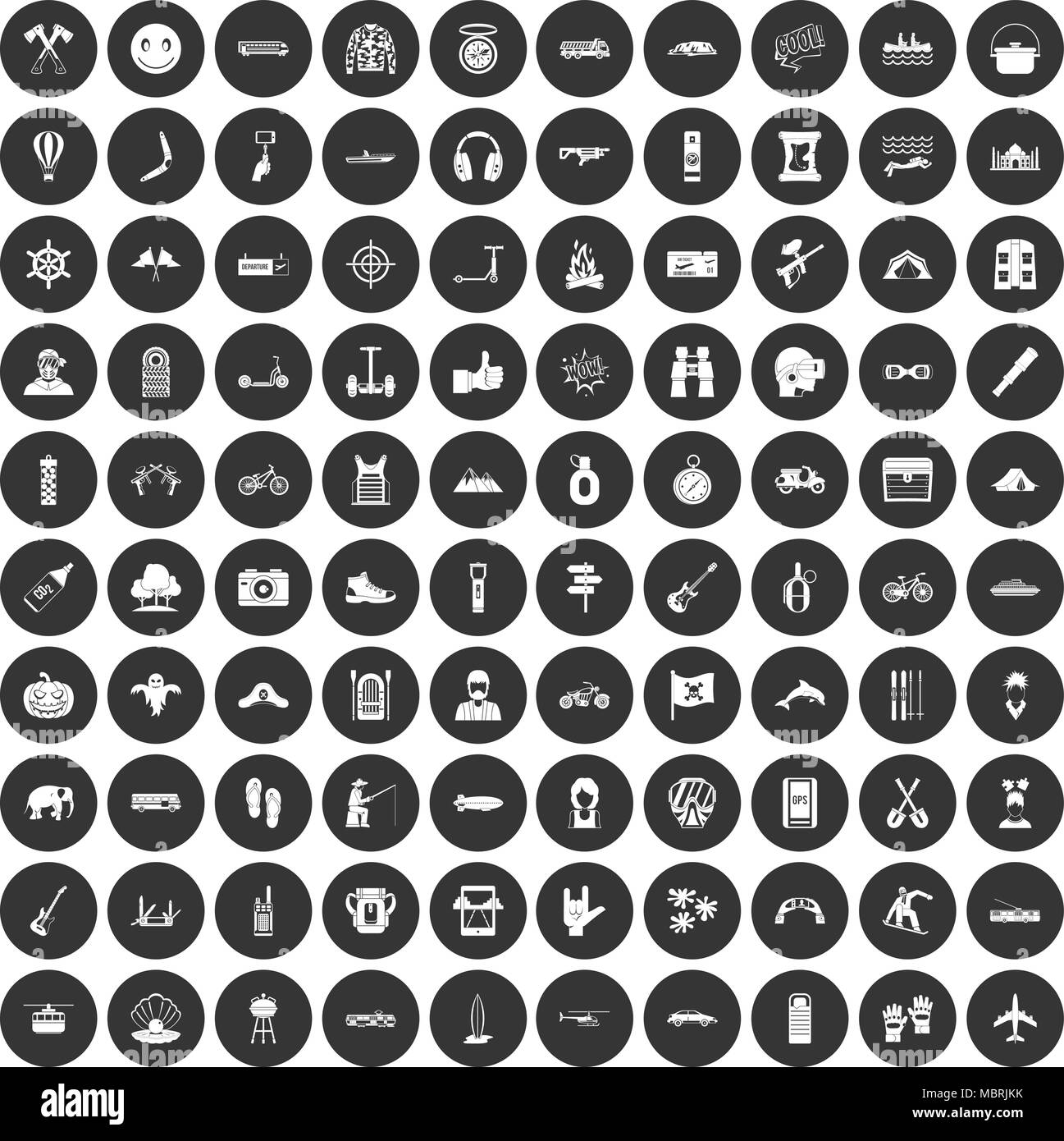 100 adventure icons set black circle Stock Vector Image & Art - Alamy