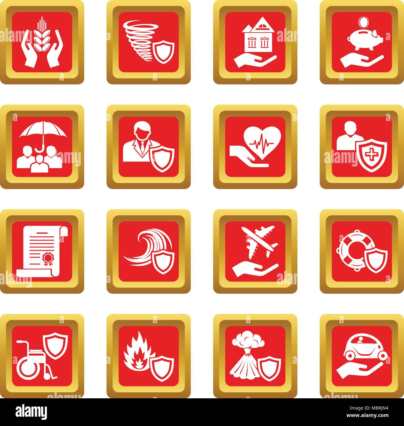 Insurance icons set red square vector Stock Vector Image & Art - Alamy