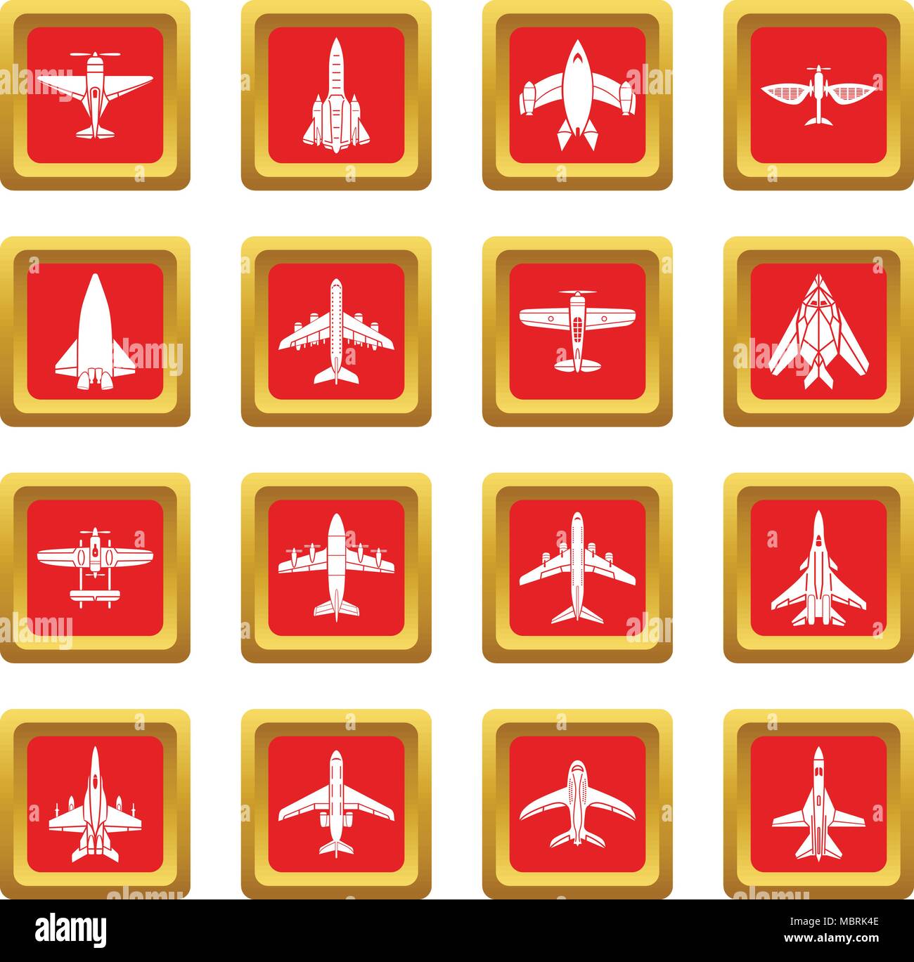 Airplane top view icons set red square vector Stock Vector Image & Art ...