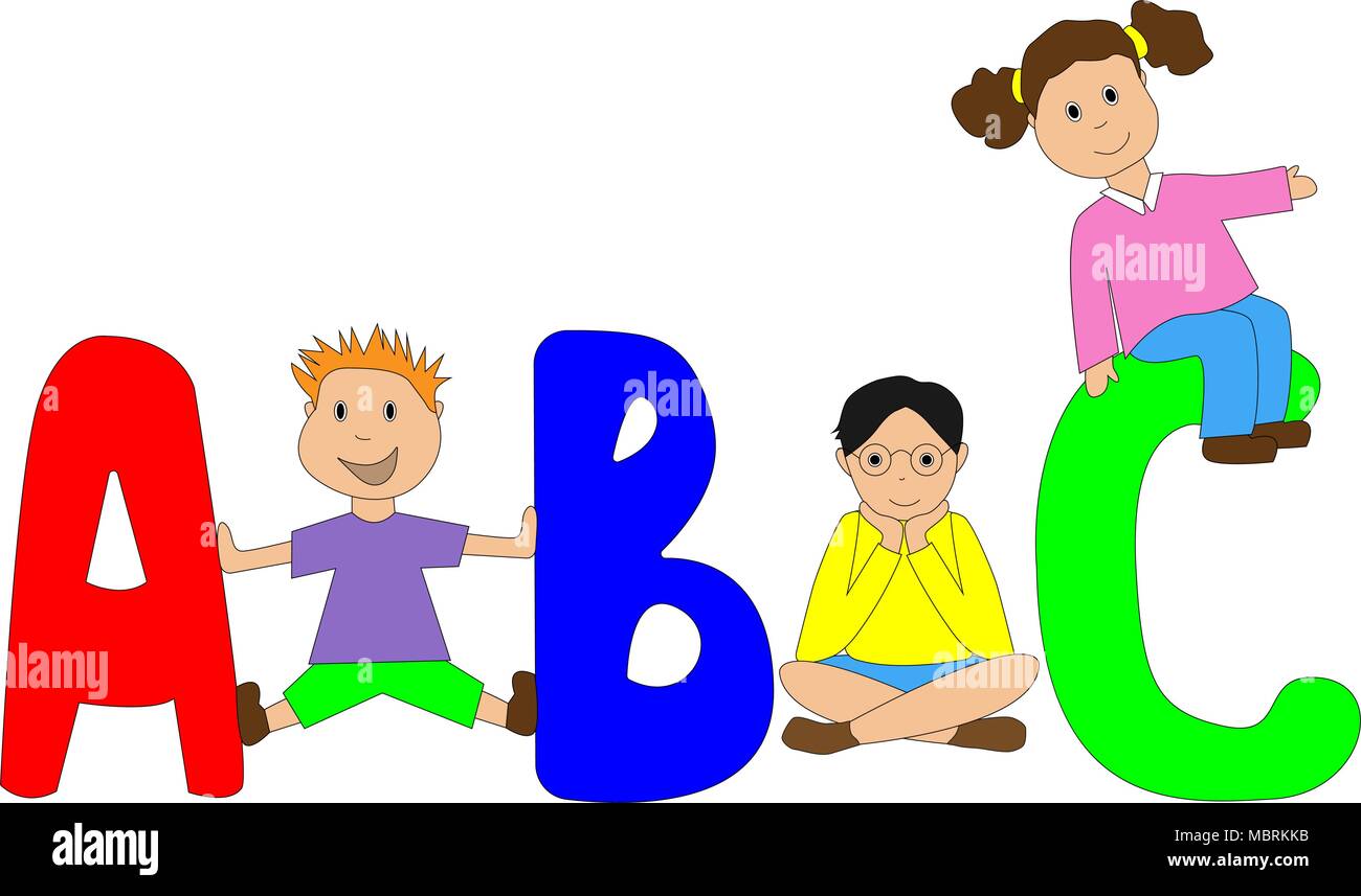 Three children between big letters. Back to school Stock Vector Image ...