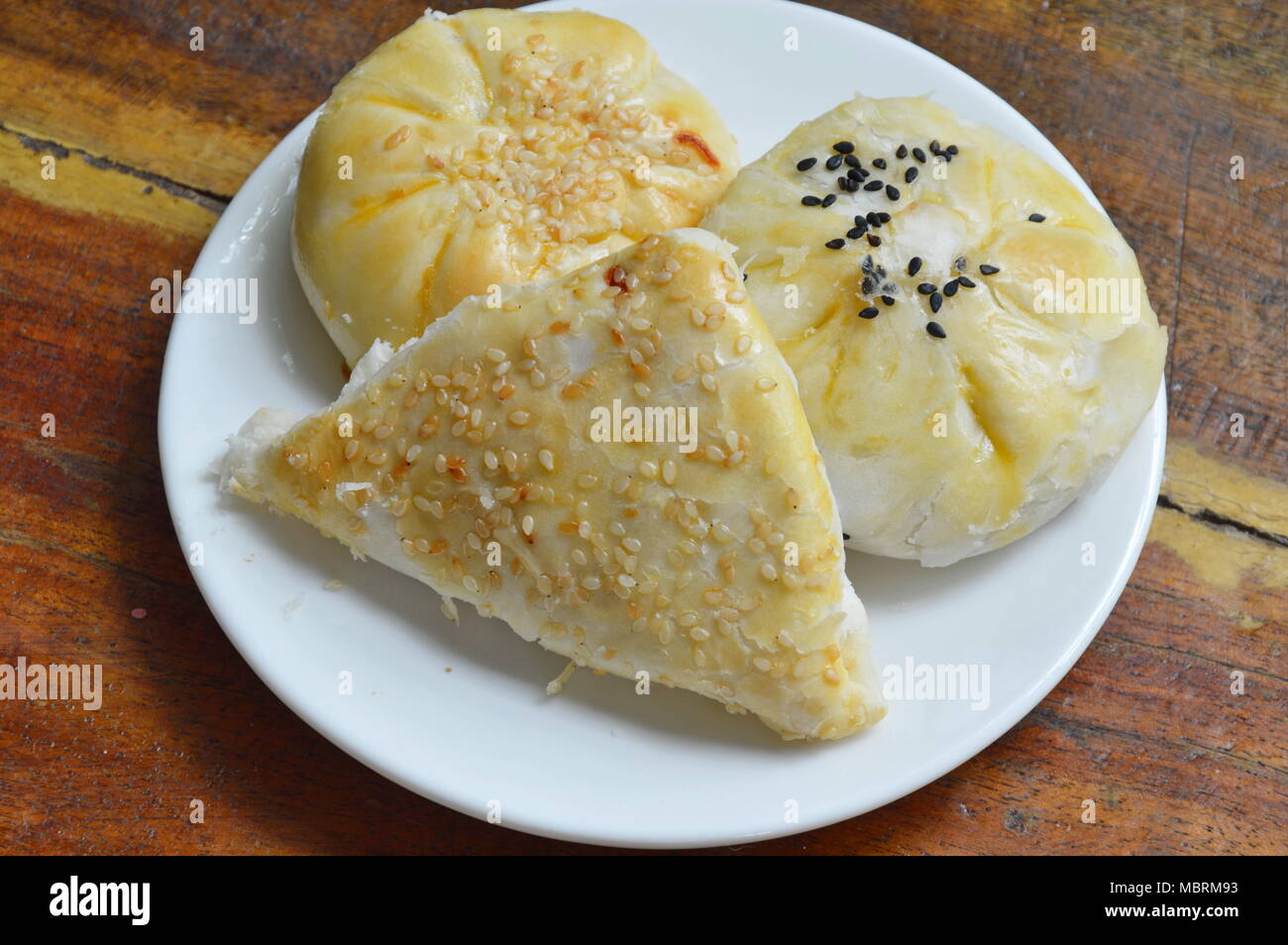 Chinese cake filling bean on topping black and white sesame Stock Photo ...
