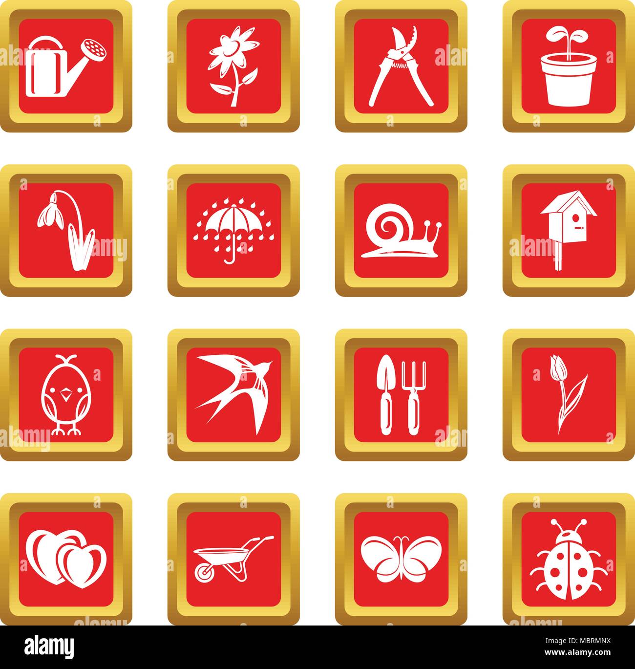 Spring icons set red square vector Stock Vector Image & Art - Alamy